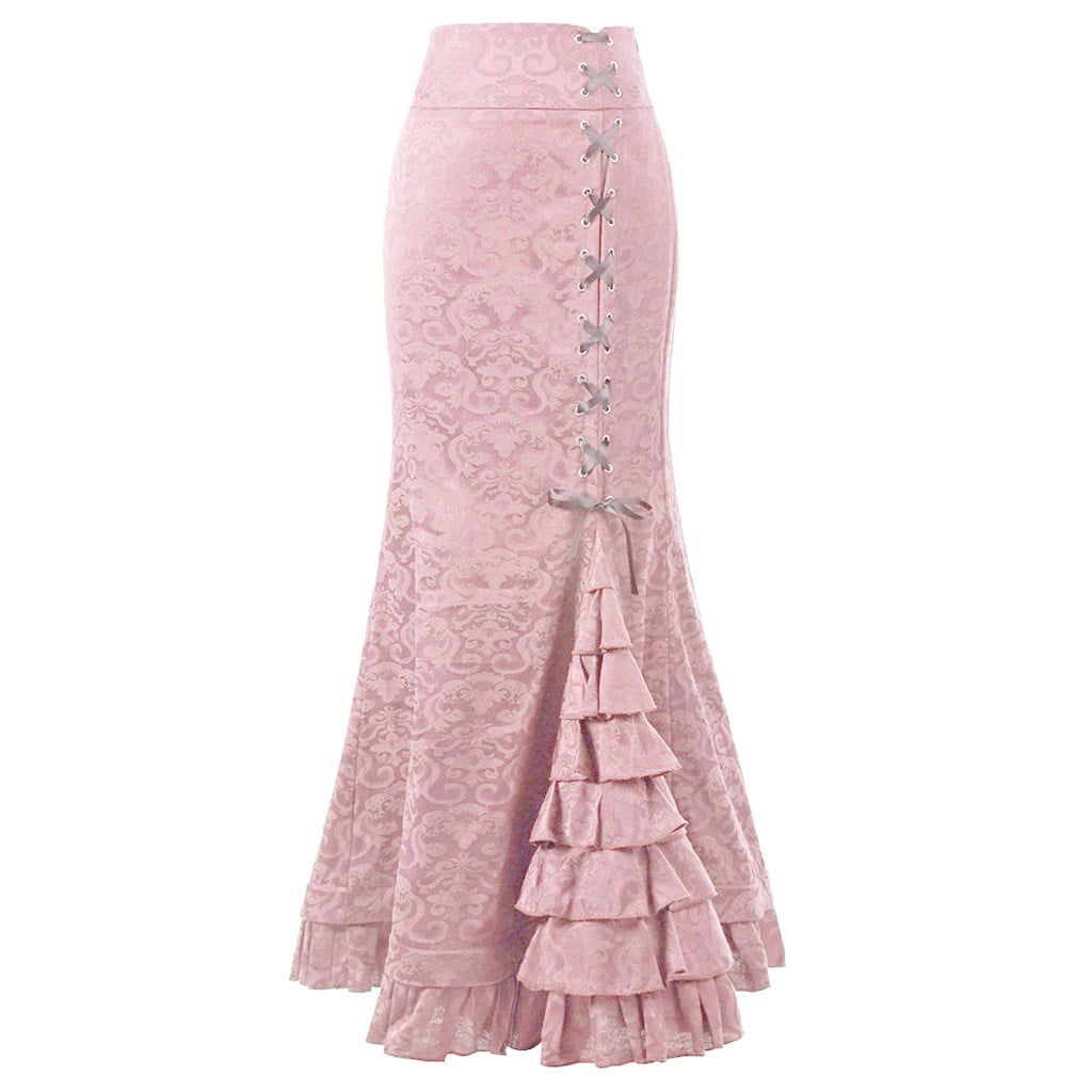 Style Fishtail Skirt Women Long Retro Ruffle Punk Vintage Bodycon Skirt ...