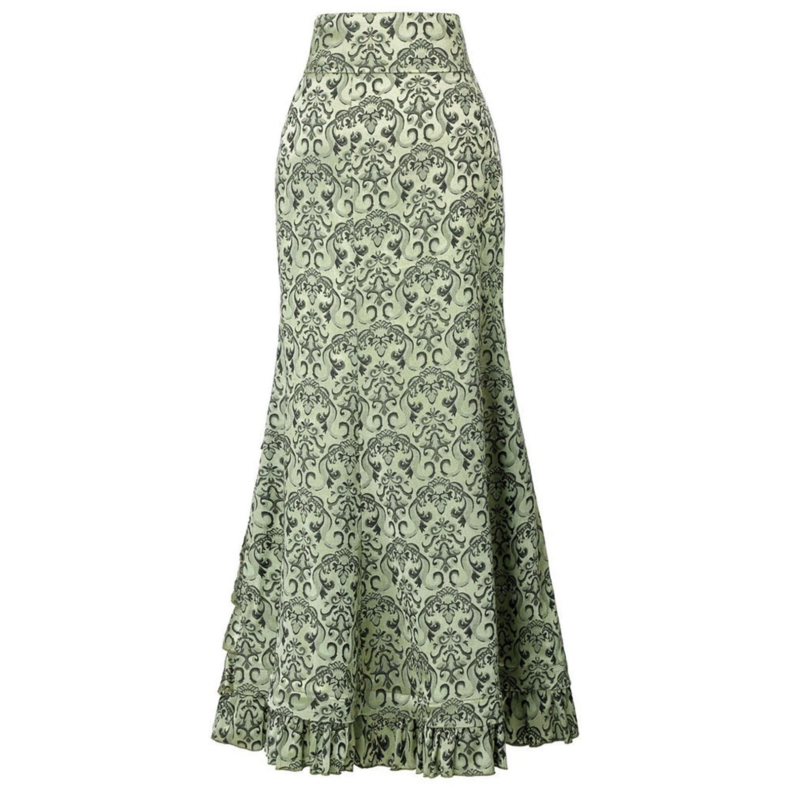 Style Fishtail Skirt Women Long Retro Ruffle Punk Vintage Bodycon Skirt ...