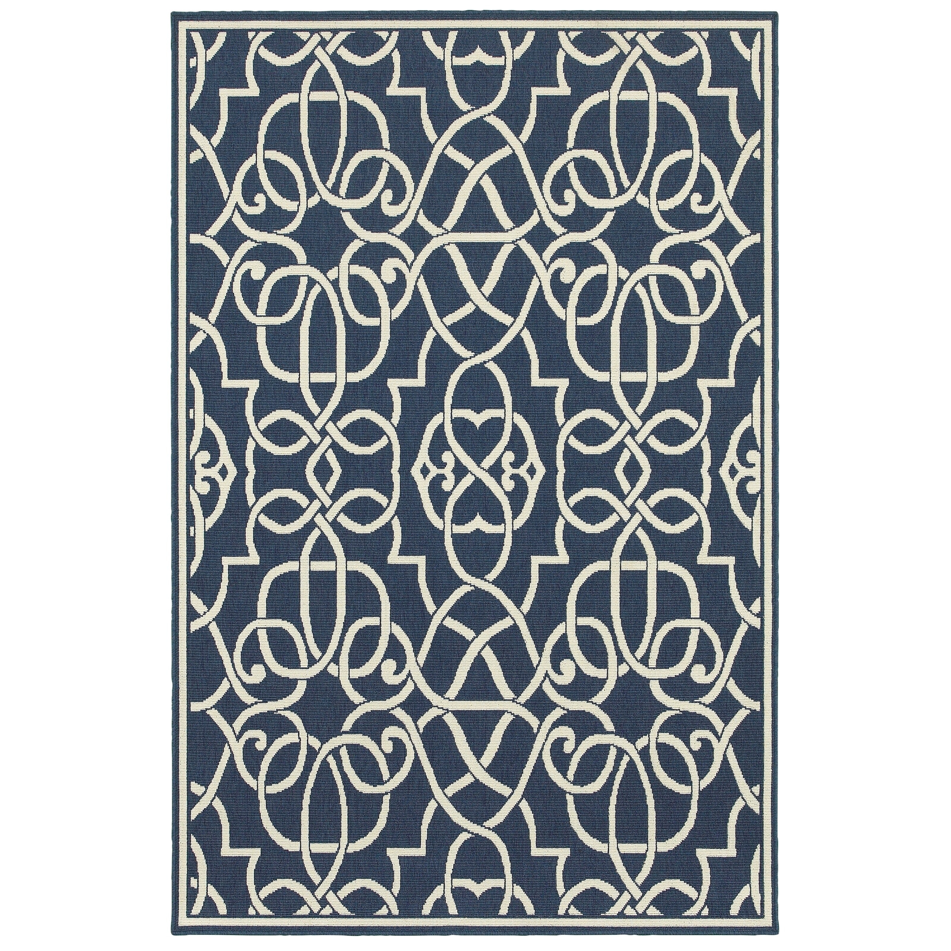 Style Haven Martinique Trellis Indoor Outdoor Blue/Off-White Rug 6'7" x 9'6" 6' x 9' Outdoor ...