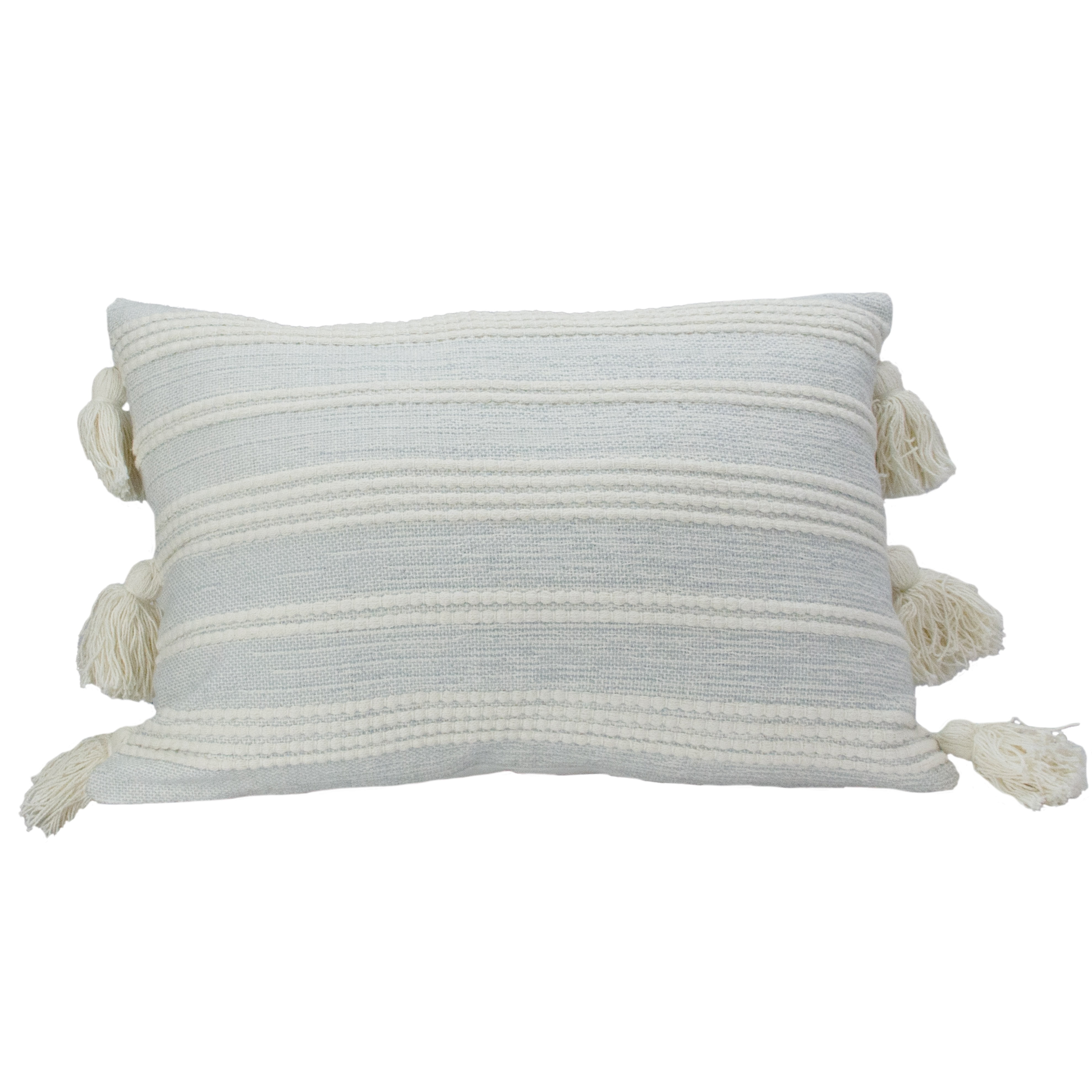 Style House Blue Stripe Rectangle Decorative Pillow with Tassels, 14" x ...