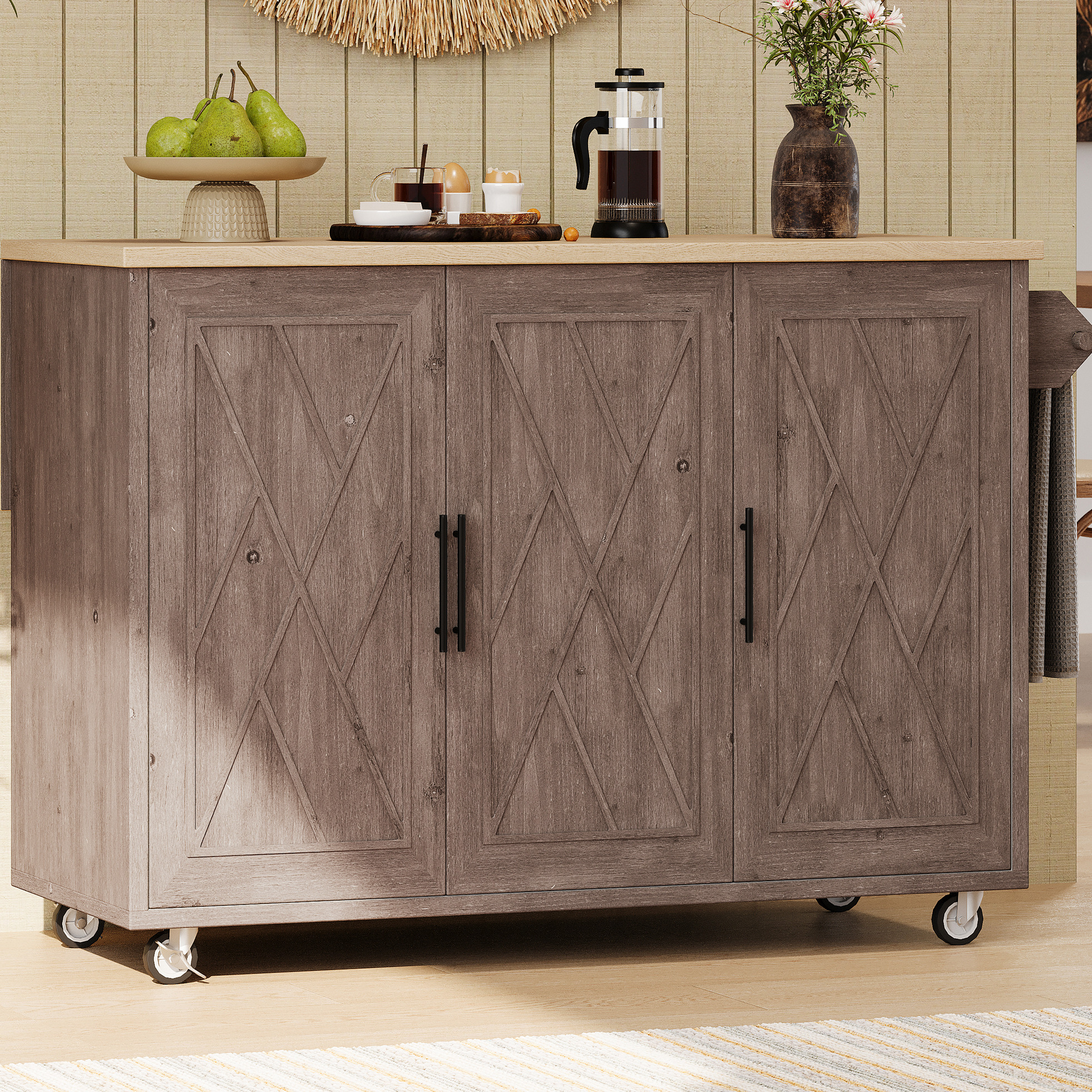 Style Kitchen Cart With Metal Hydraulic Hinges And Internal Storage ...