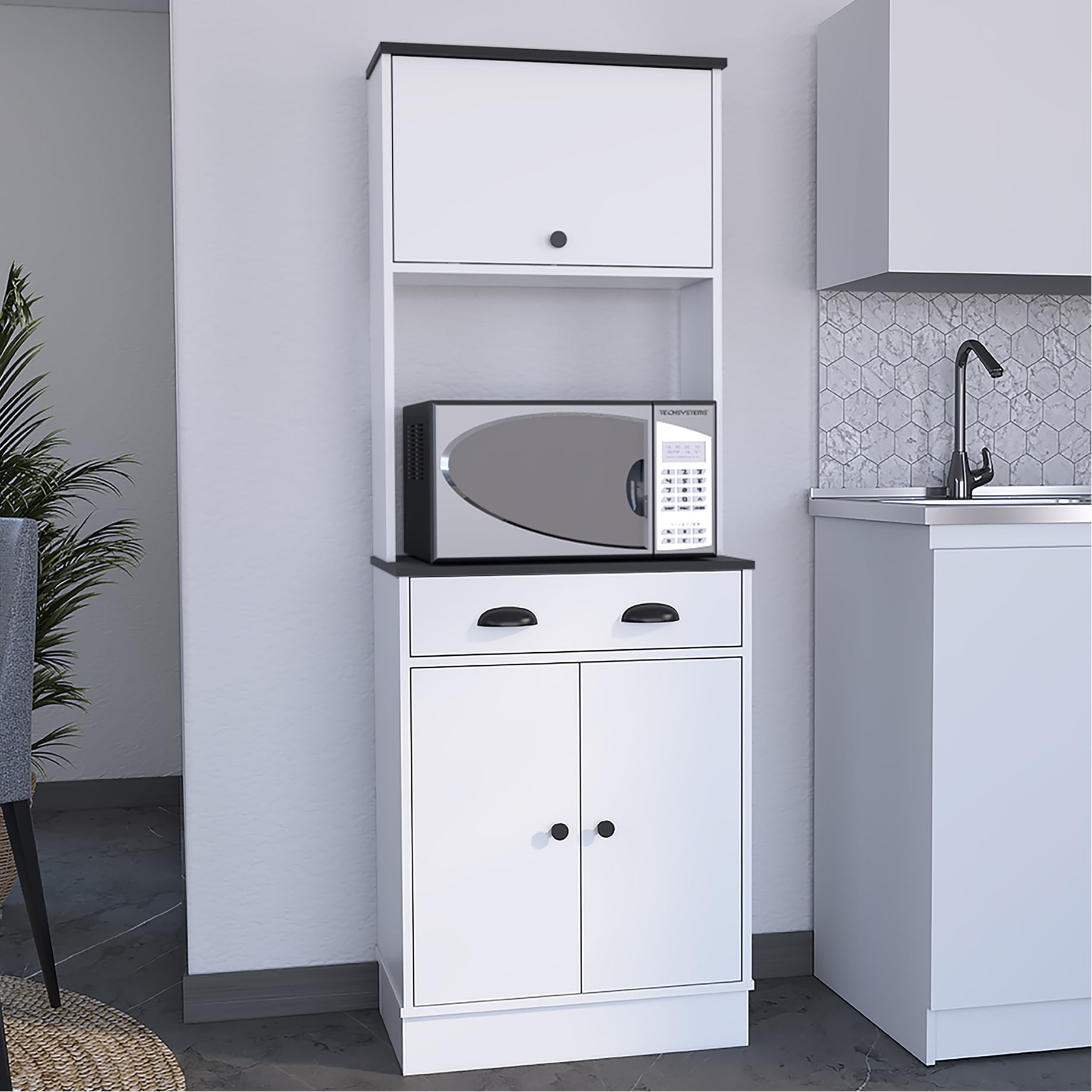 Style Kitchen Pantry With Drawer & 2 Cabinets - Sleek Appearance ...
