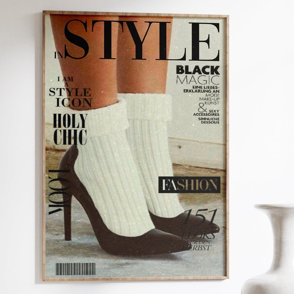 Style Magazine Poster, 70S Retro Print, Black Wall Art, High Heels ...