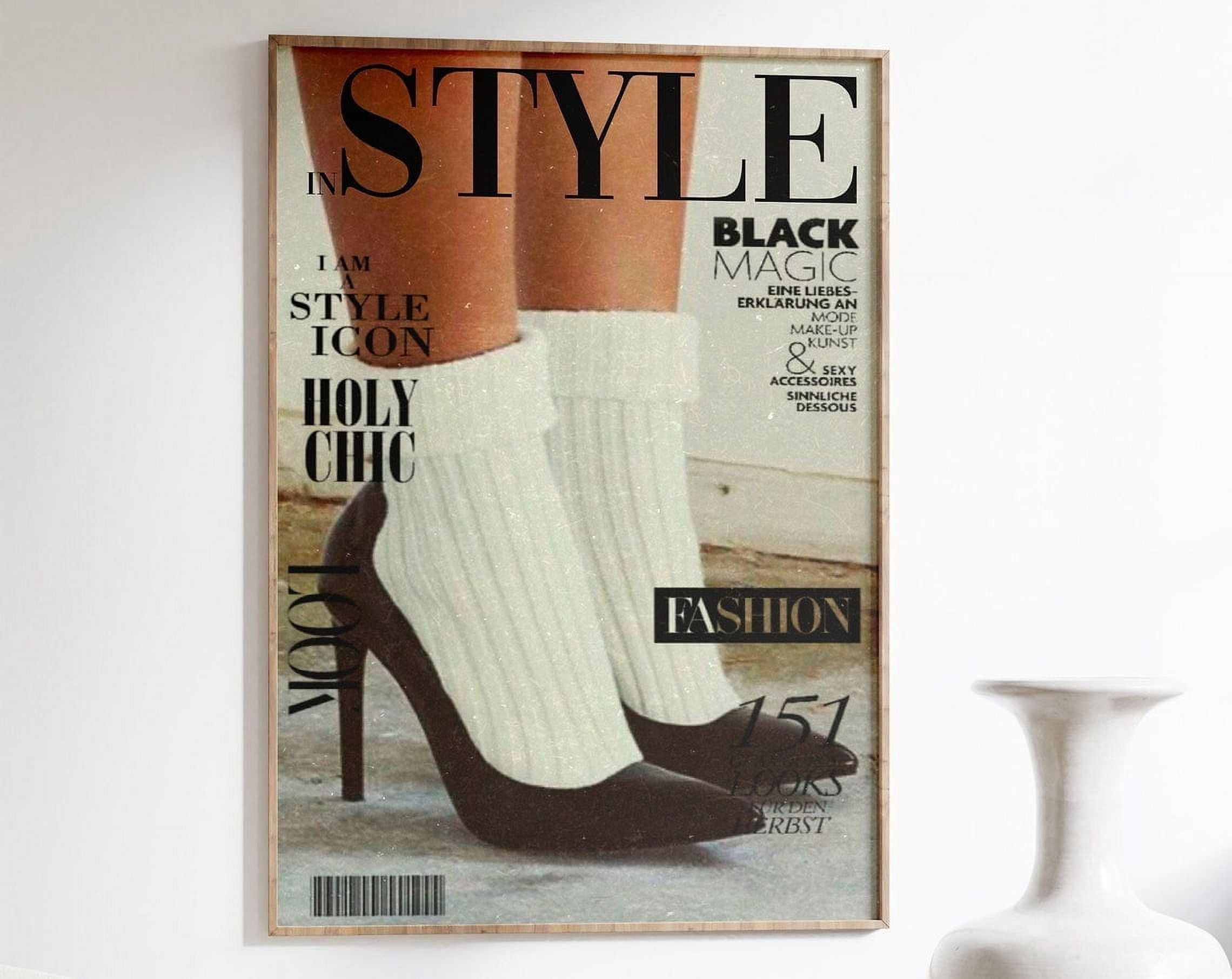 Style Magazine Poster, 70S Retro Print, Black Wall Art, High Heels ...