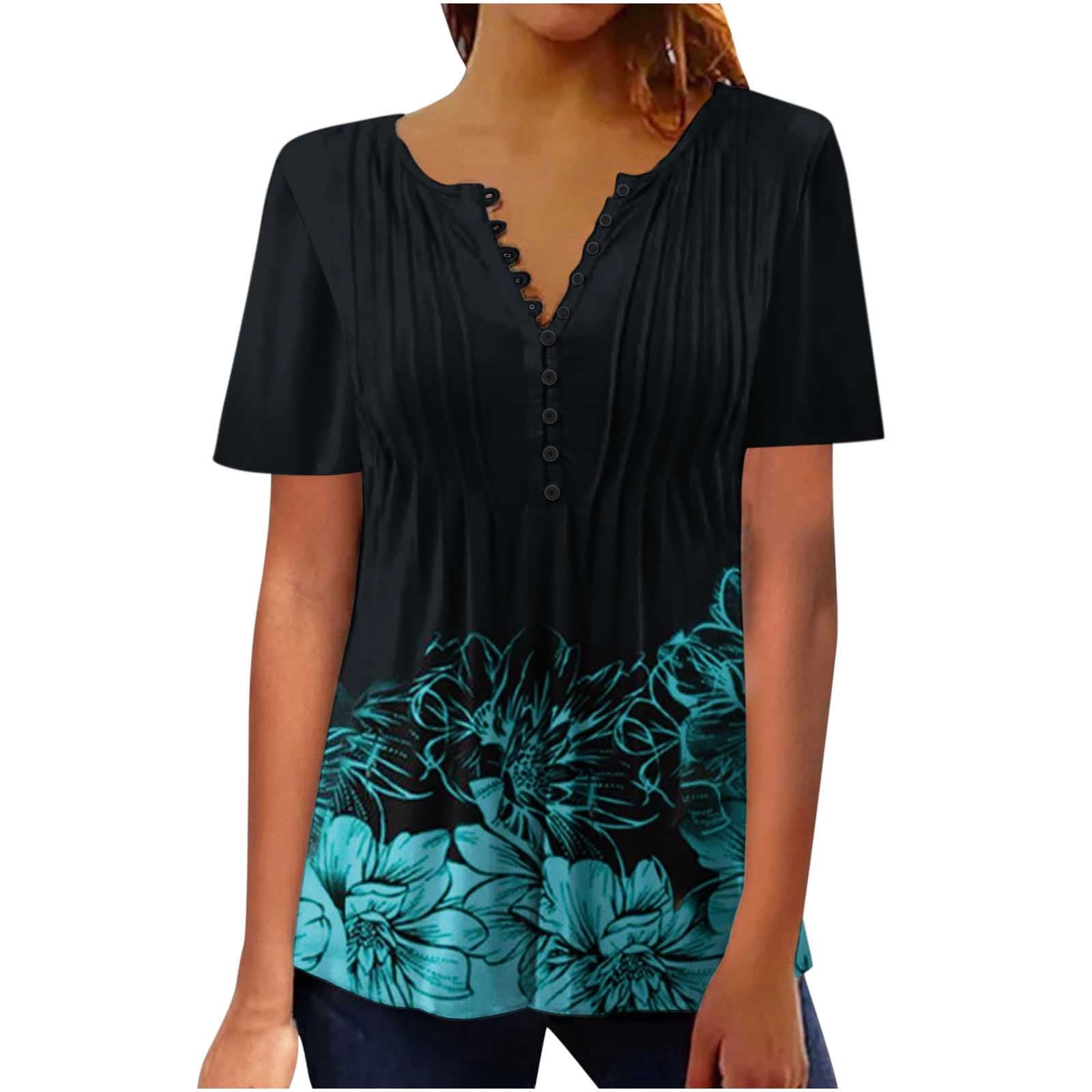 Style Oalirro Summer Floral Blue Blouse for Women, Ladies Blue Tops (S ...