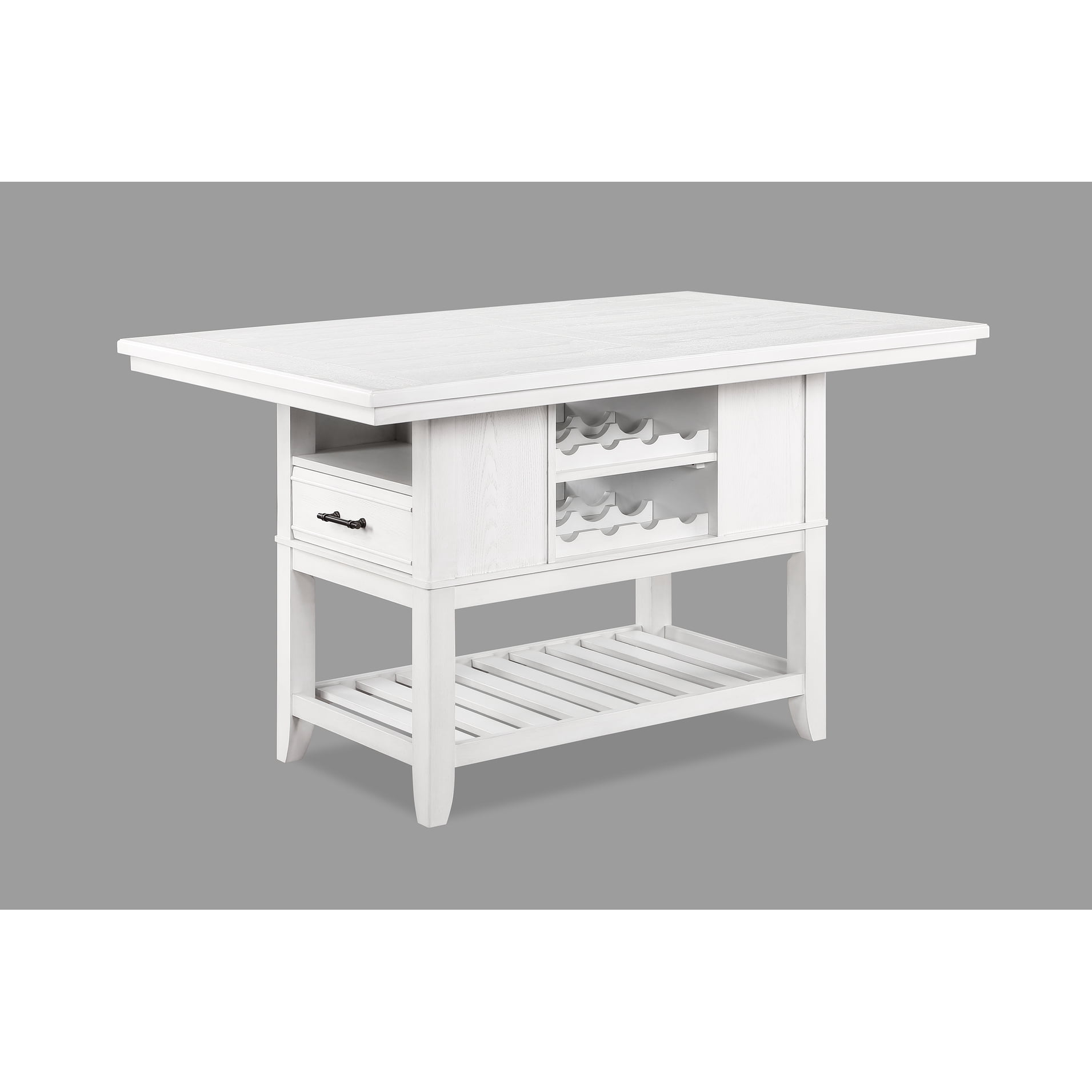 Style Rectangular Counter Height Table, White Finish, With Storage ...