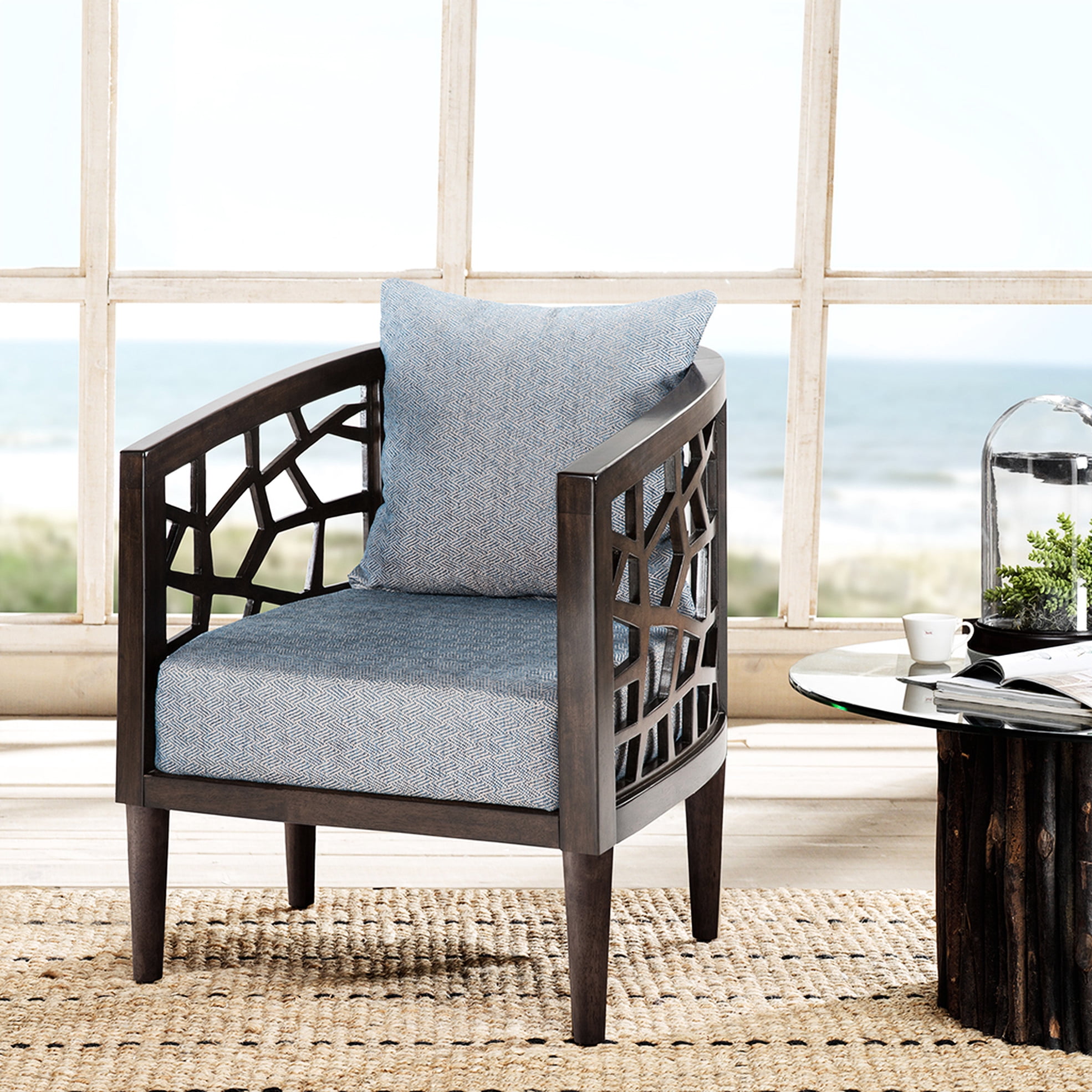 Style Rocking Chair, Solid Wood, Blue Upholstered Seat Stylish Accent ...