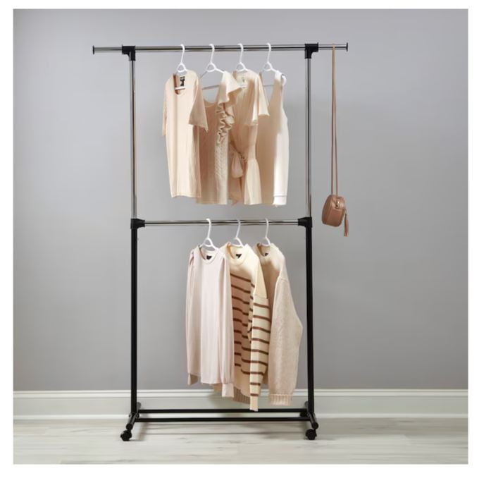 Style Selections Garment rack Chrome,Black Steel Rolling Clothing rack ...