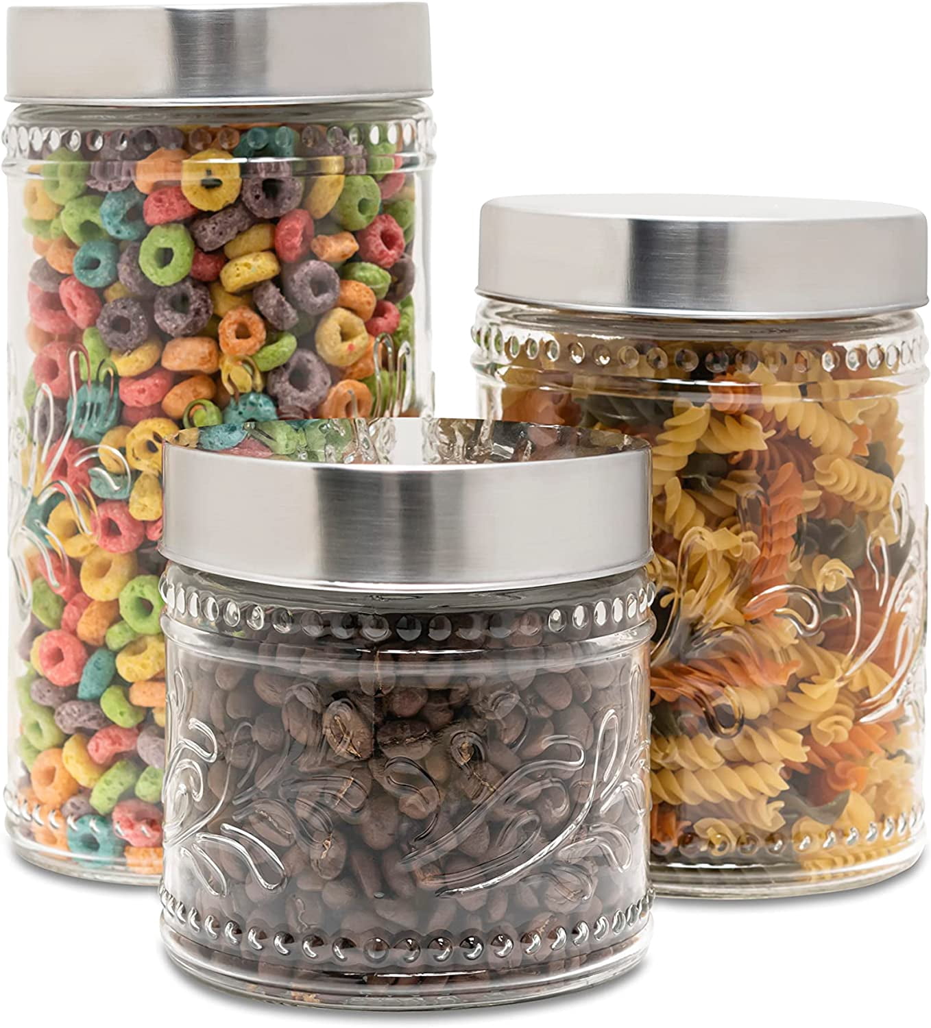 Style Setter, Round, Fleur De Lis Clear Kitchen Glass Food Storage ...