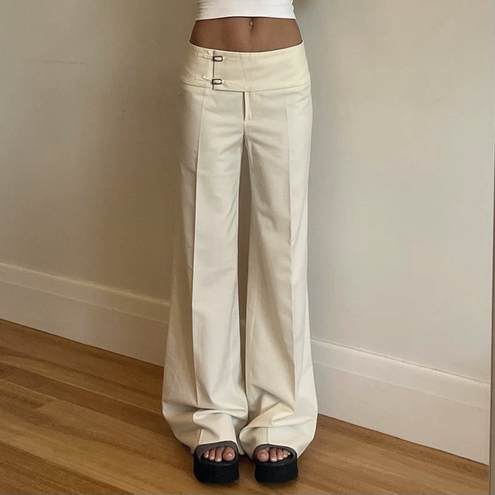 Style Side Hook And Turn Straight Suit Pants With Low Rise And ...