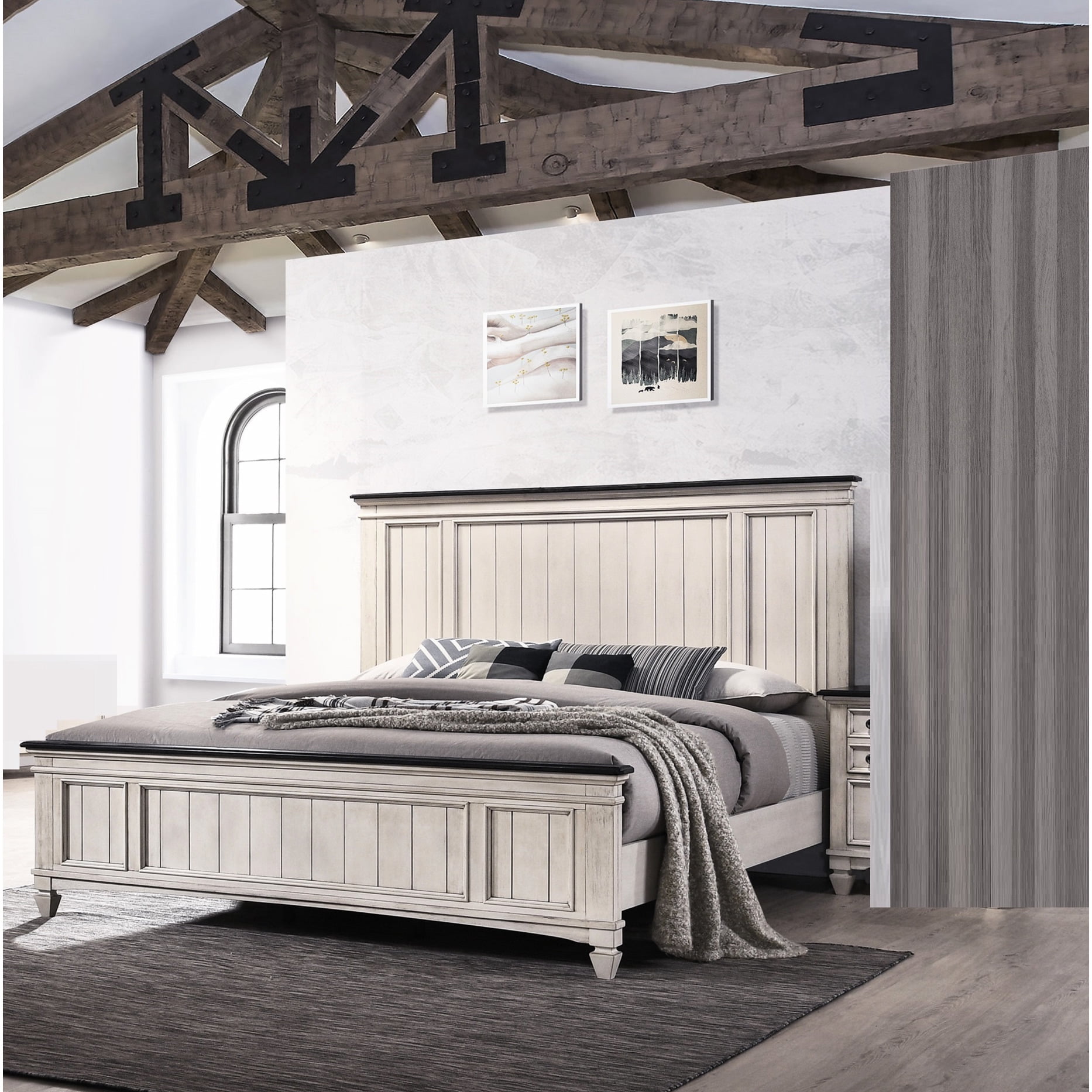 Style Solid Wood Queen Bed, Panel Design, Rustic Bedroom Decor Cottage ...