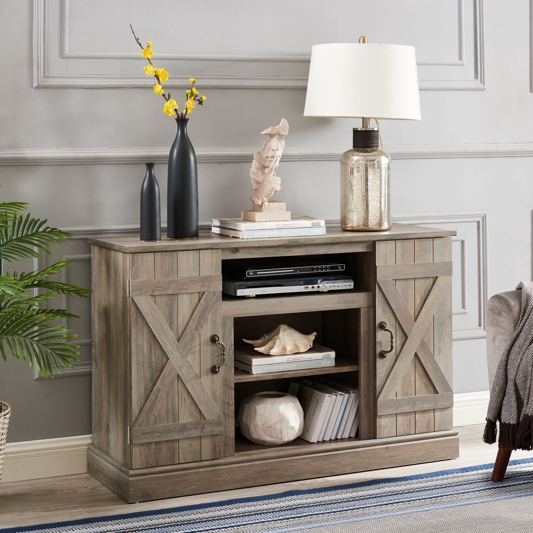 Style Tv Stand, Accommodates 50" Tv, Gray Wash, Open & Closed Storage ...