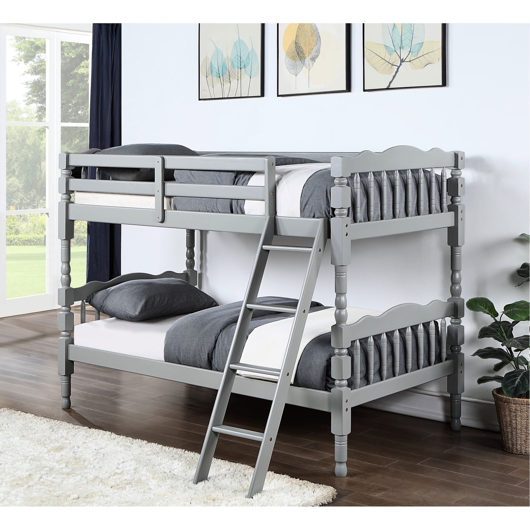 Style Twin/twin Bunk Bed With Gray Finish - Convertible, Slat System ...