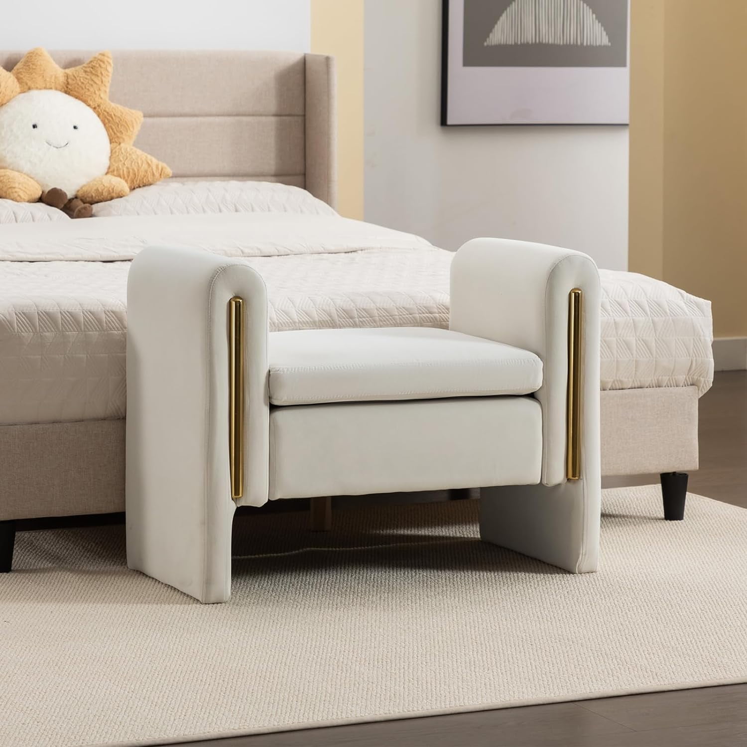 Style Vanity Stool for Makeup Room, Velvet Upholstered Rectangle Foot ...