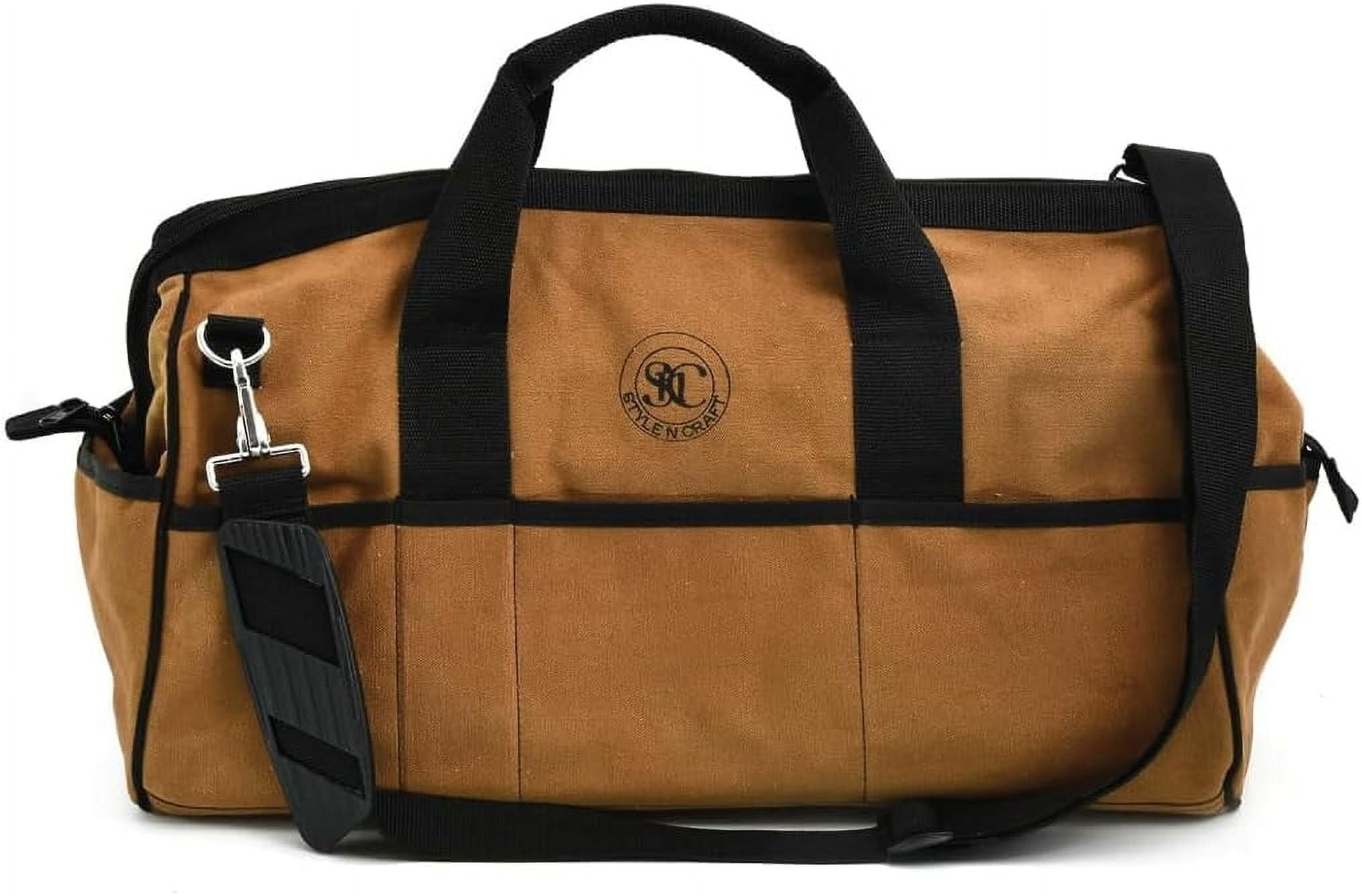Style n Craft 25-Pocket 20" Wide-Mouth Tool Bag, Heavy-Duty Waterproof ...