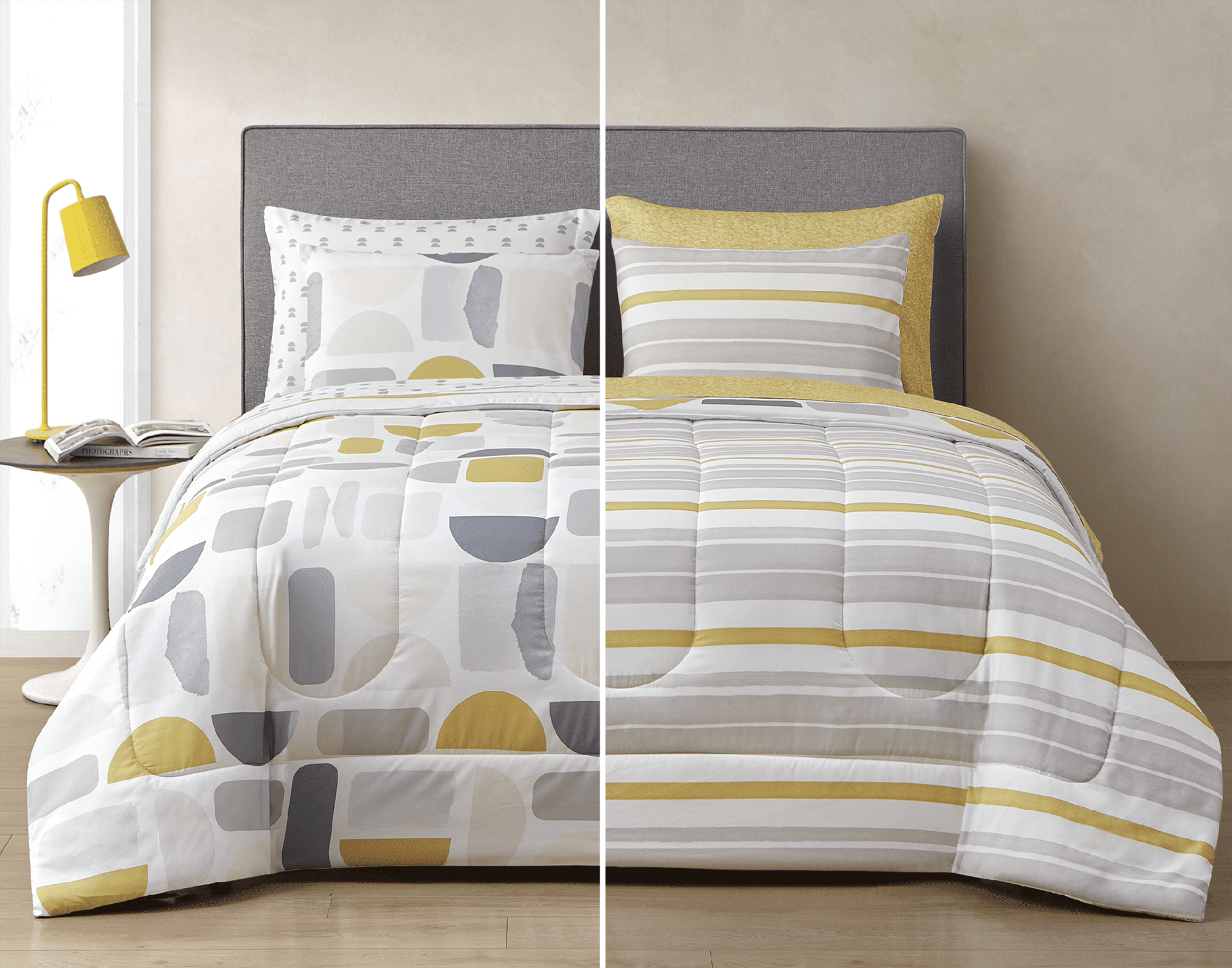 Free Shipping! Style2 Kaiser Grey & Yellow Reversible King Bedding Set ...