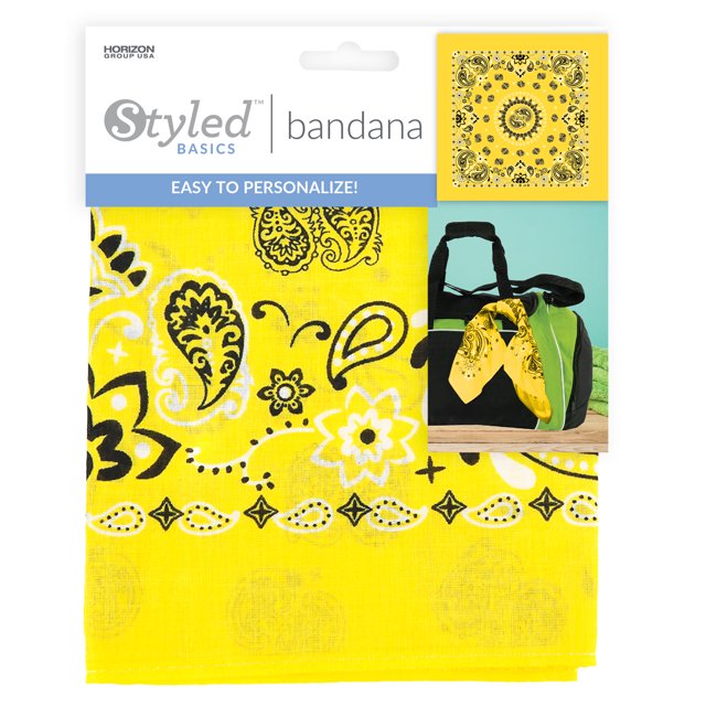 Styled Basics Yellow Paisley Bandana, Unisex, Adult, 100% Cotton, 22" x ...