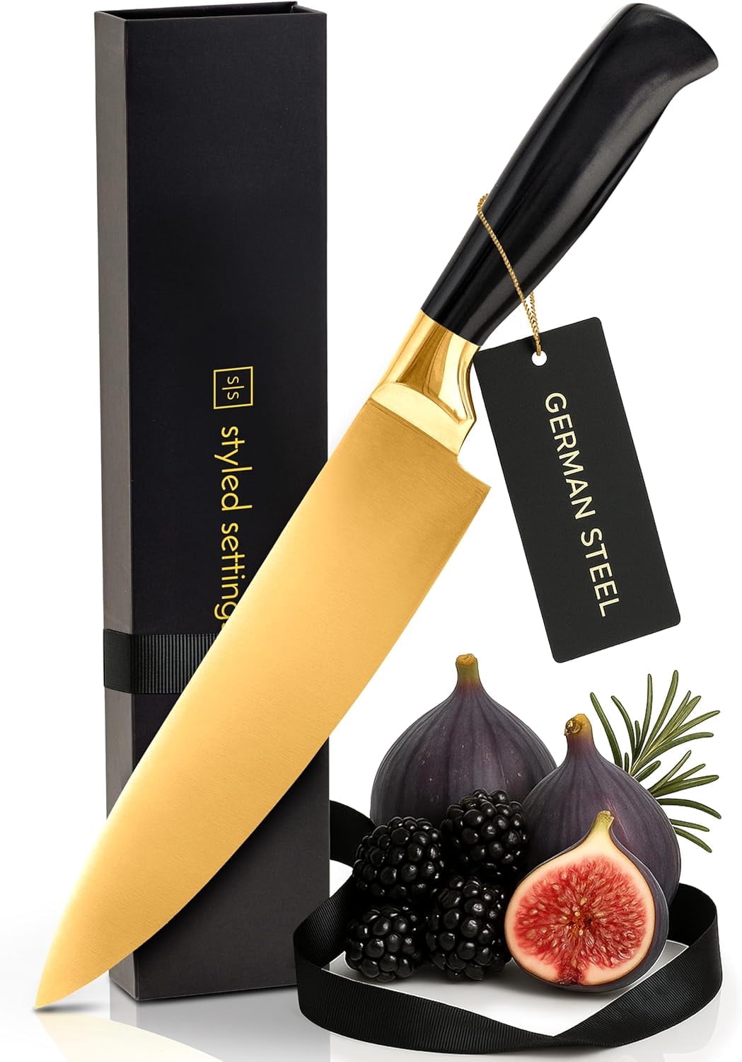 Styled Settings Black and Gold Chef Knife – Ultra-Sharp German ...