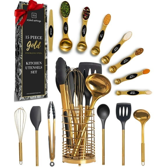 Styled Settings Black and Gold Kitchen Utensils Set - 15 Piece Set ...