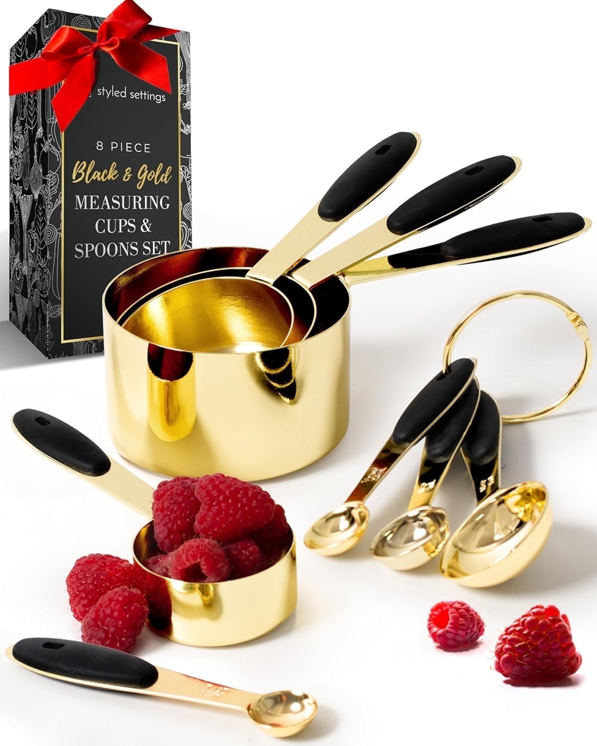 Styled Settings Black and Gold Measuring Cups and Spoons Set – 8-Piece ...