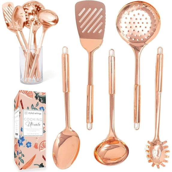 Styled Settings Copper Stainless Steel Cooking Utensils Set - Walmart.com