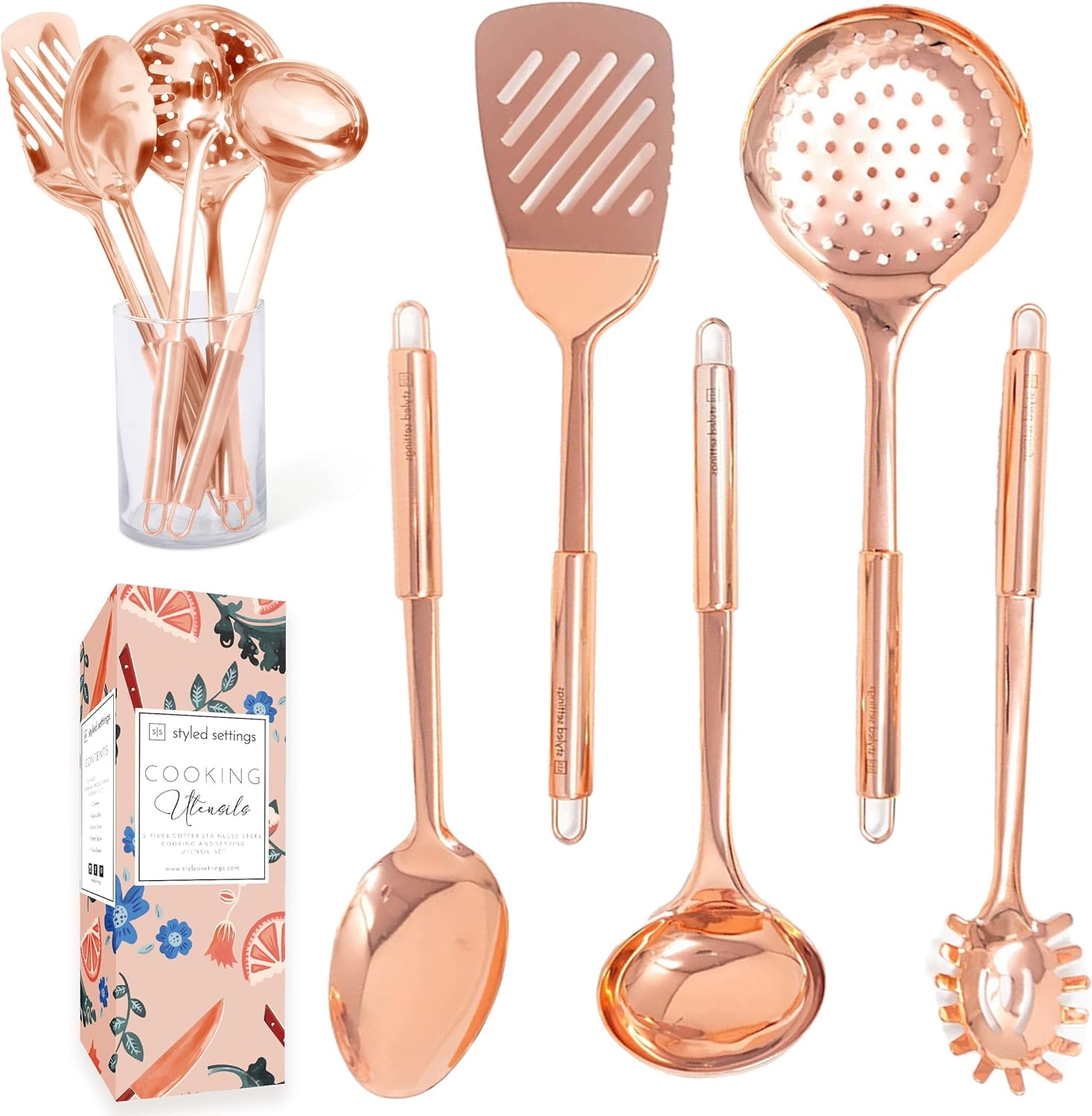 Styled Settings Copper Stainless Steel Cooking Utensils Set - Walmart.com