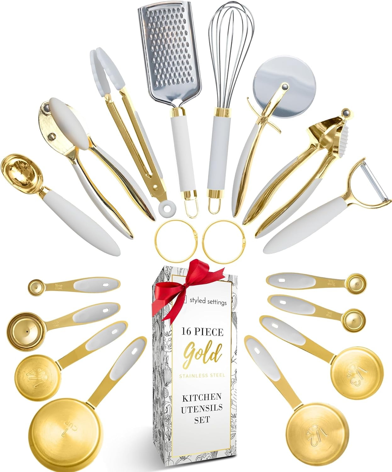 Styled Settings White and Gold Kitchen Utensils Set - 16 PC Gold ...