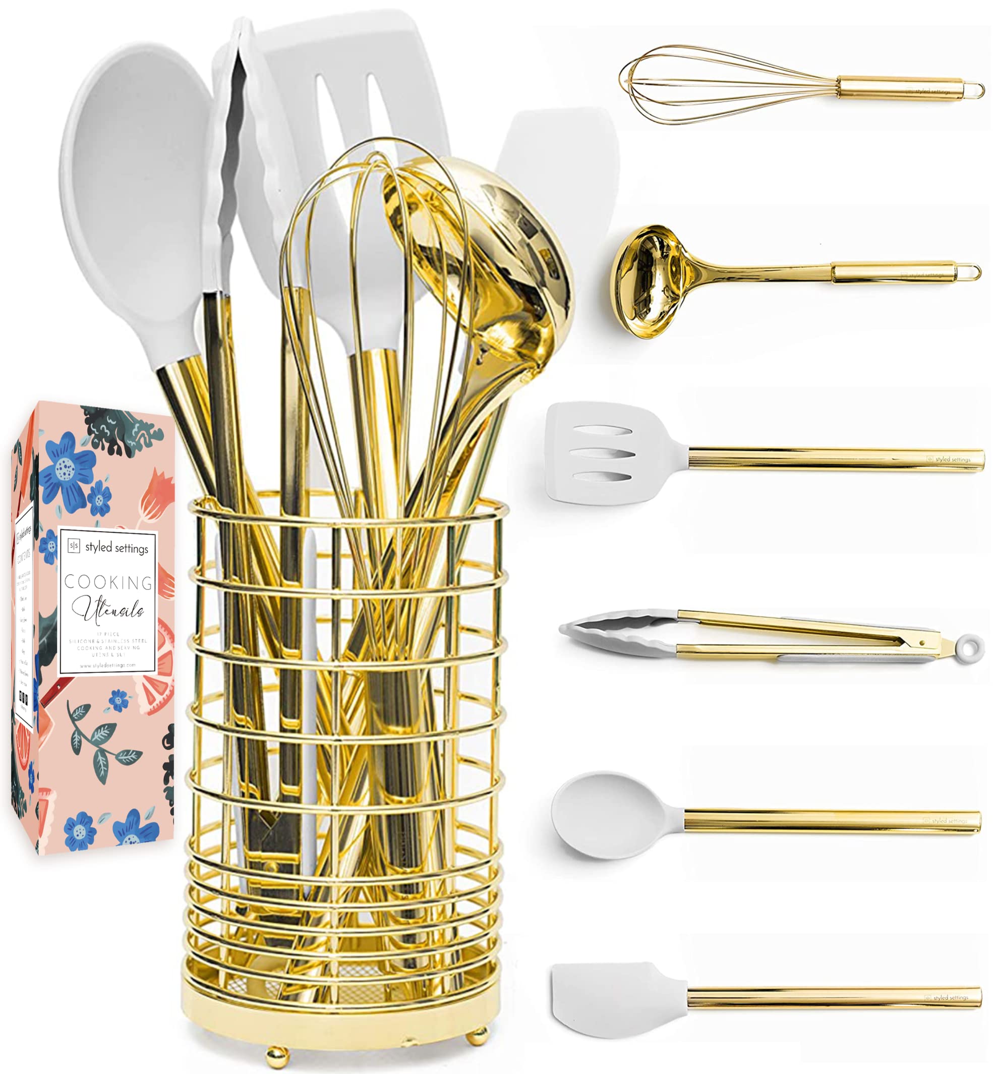 Styled Settings Gold Stainless Steel Cooking Utensils Set - Walmart.com