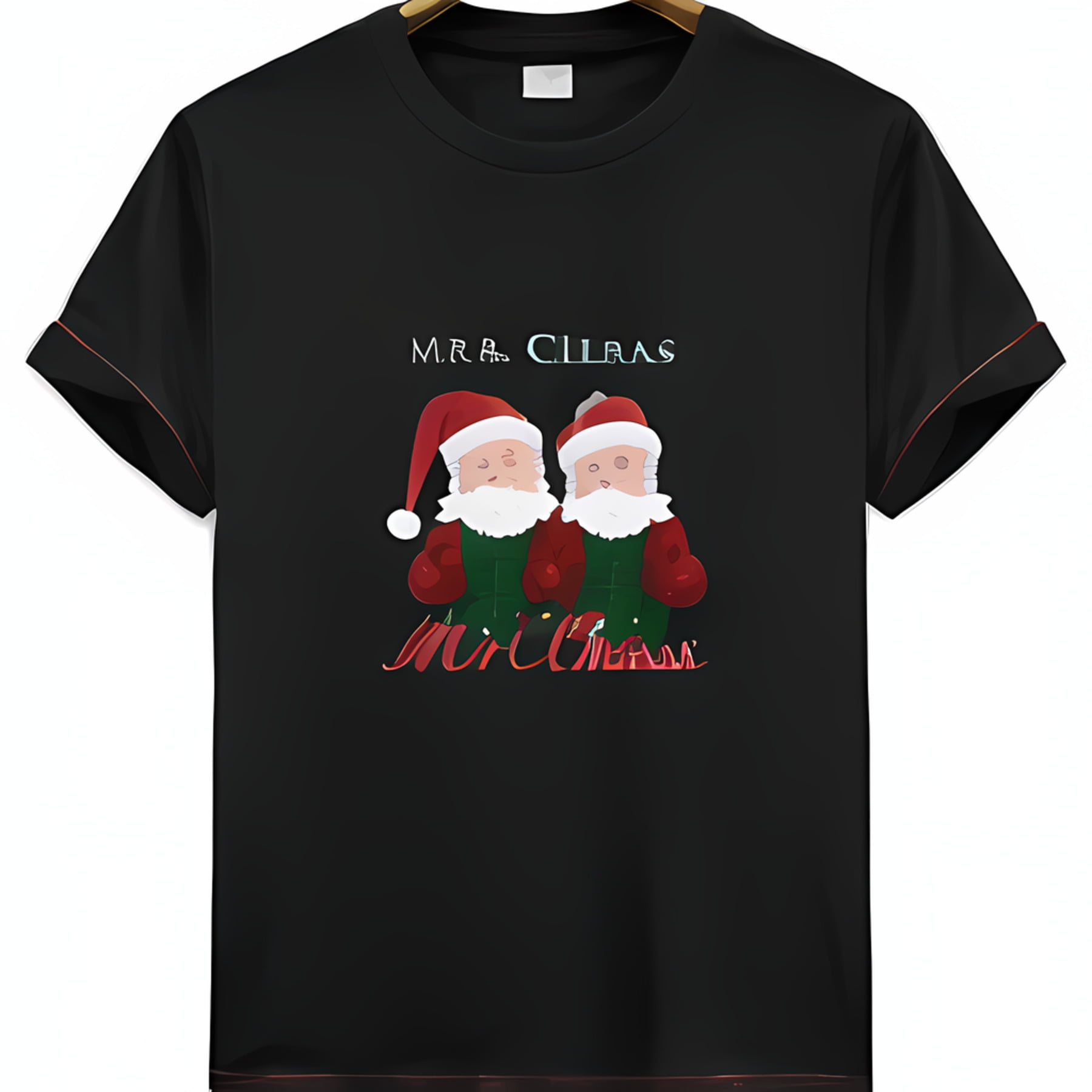 Styleish Christmas T-Shirt Design: Two Santa Clauses Holding Hands ...