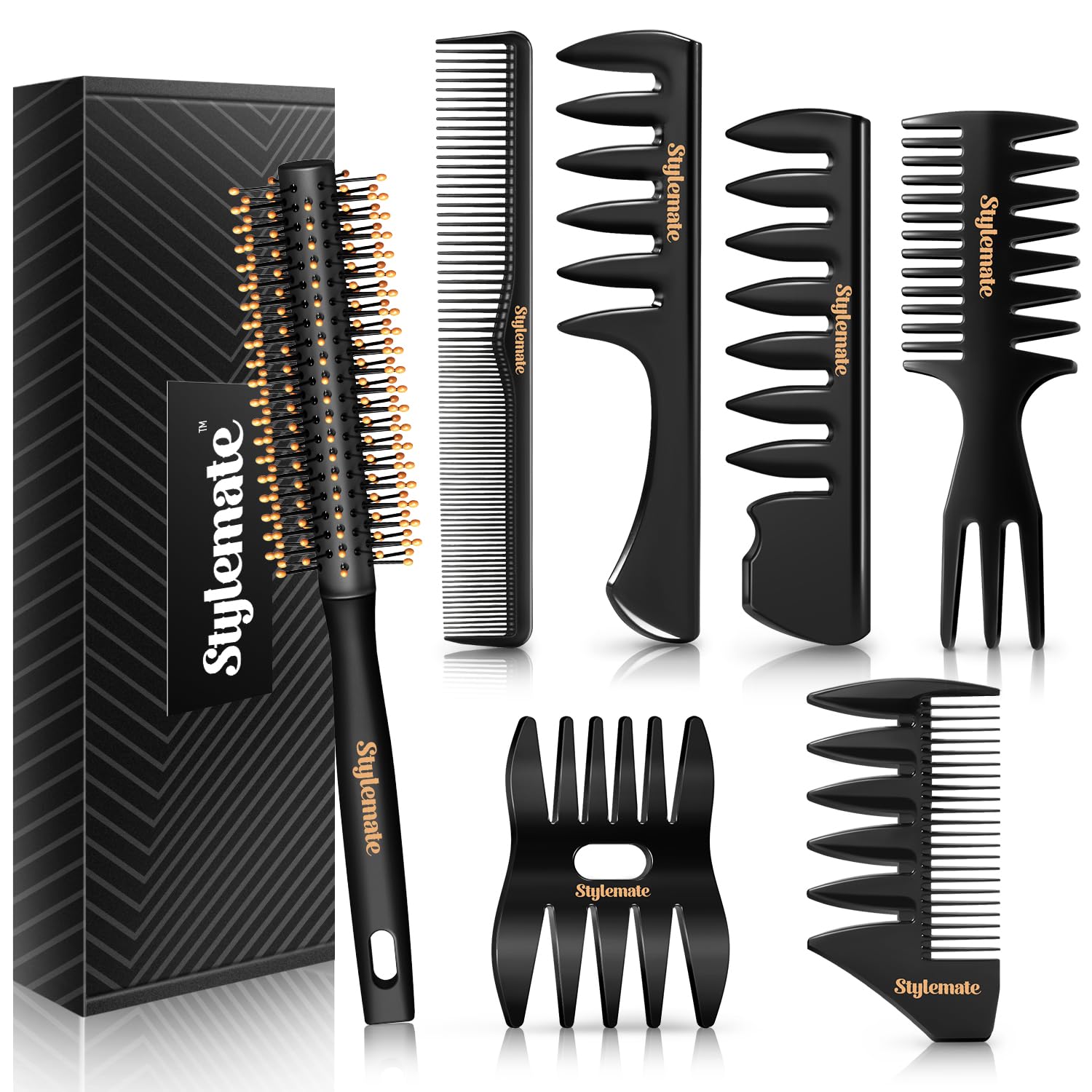 Stylemate Men's Hair Styling Combs and Brush Set - Roller Brush for ...