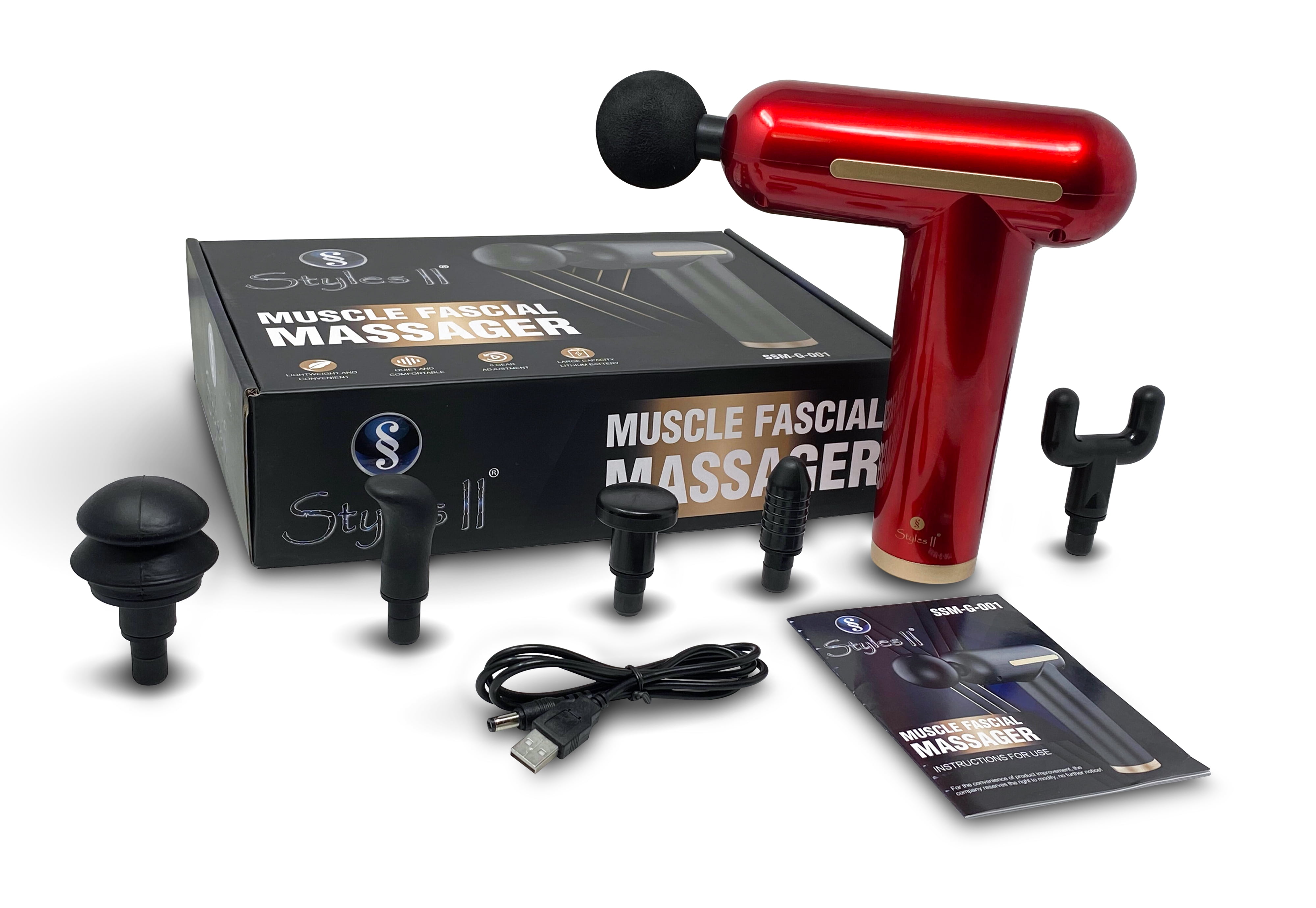 Styles II Deep Tissue Muscle Massage Gun 5 Speeds USB Rechargeable ...