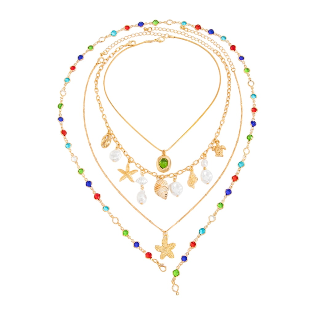 Styles Stackable Shell Necklaces Set Of 4 With Mixed Metal Chains ...