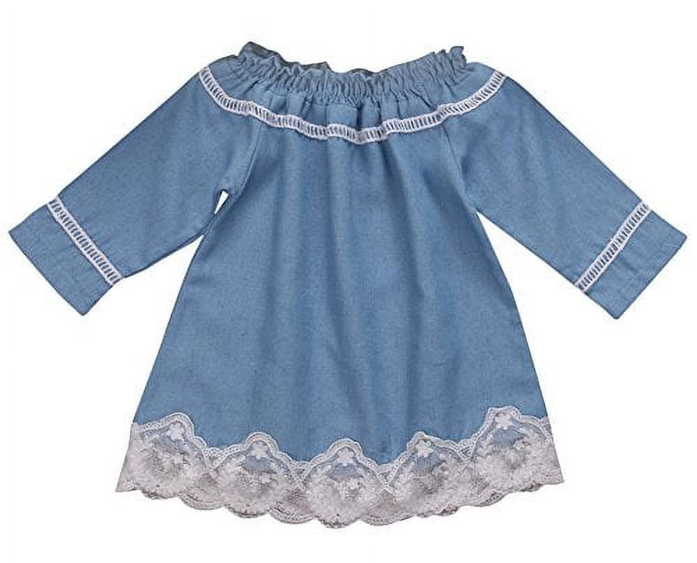 StylesILove Baby Girl Off-Shoulder Lace Denim Cotton Casual Mini Dress ...