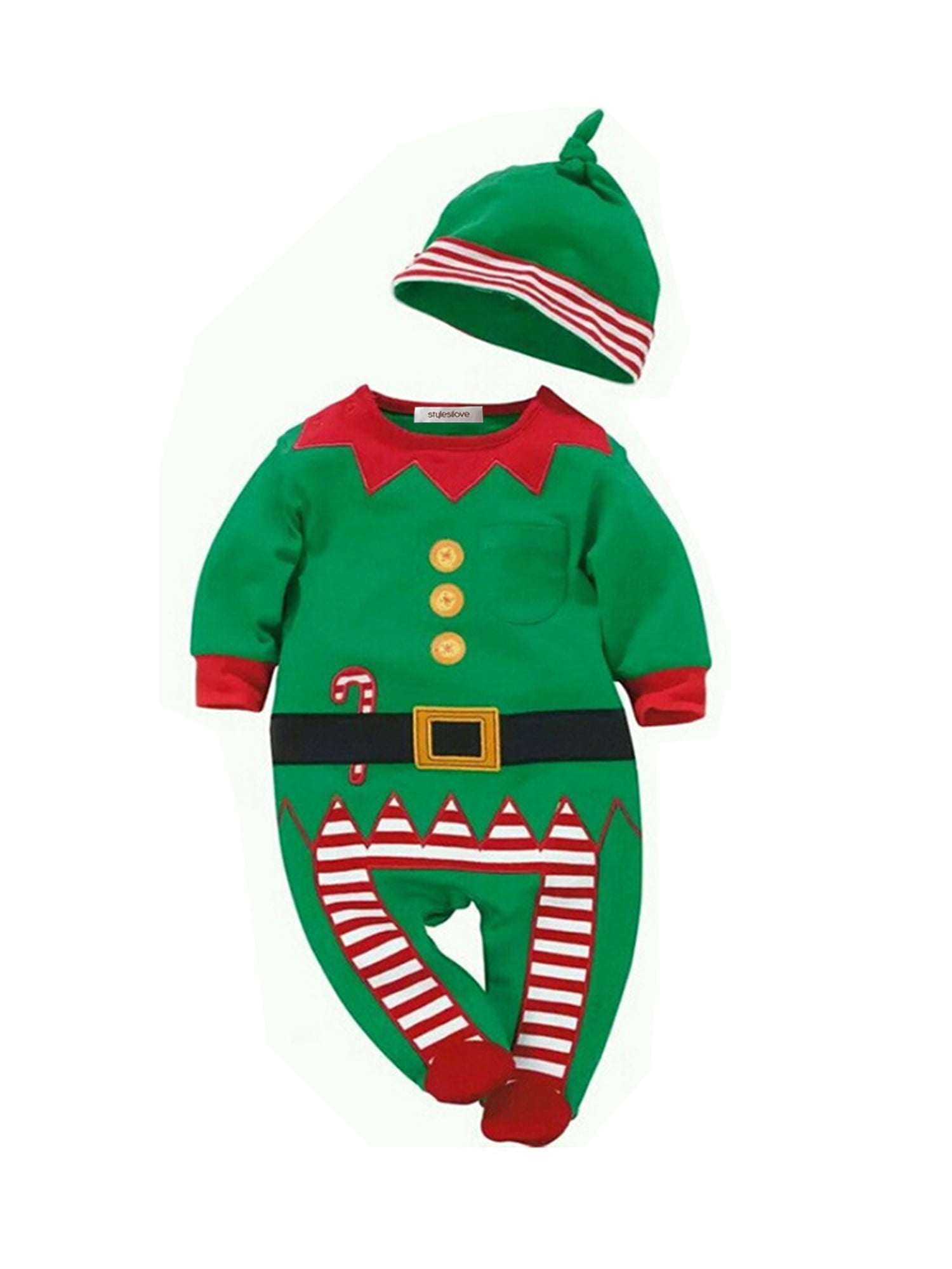 StylesILove Unisex Baby Holiday Elf Long-Sleeved Costume Romper (3-6 ...