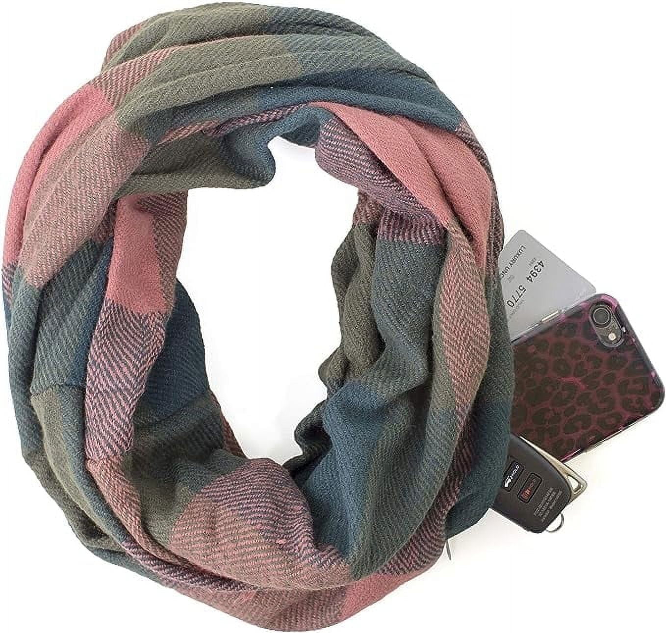 StylesILove Winter Plaid Infinity Scarf with Hidden Zipper Pocket ...