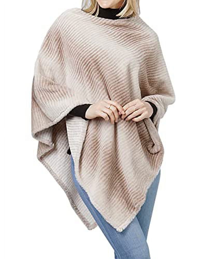 StylesILove Women Autumn Winter Ombre Stripe Faux Fur Soft Poncho Cape ...