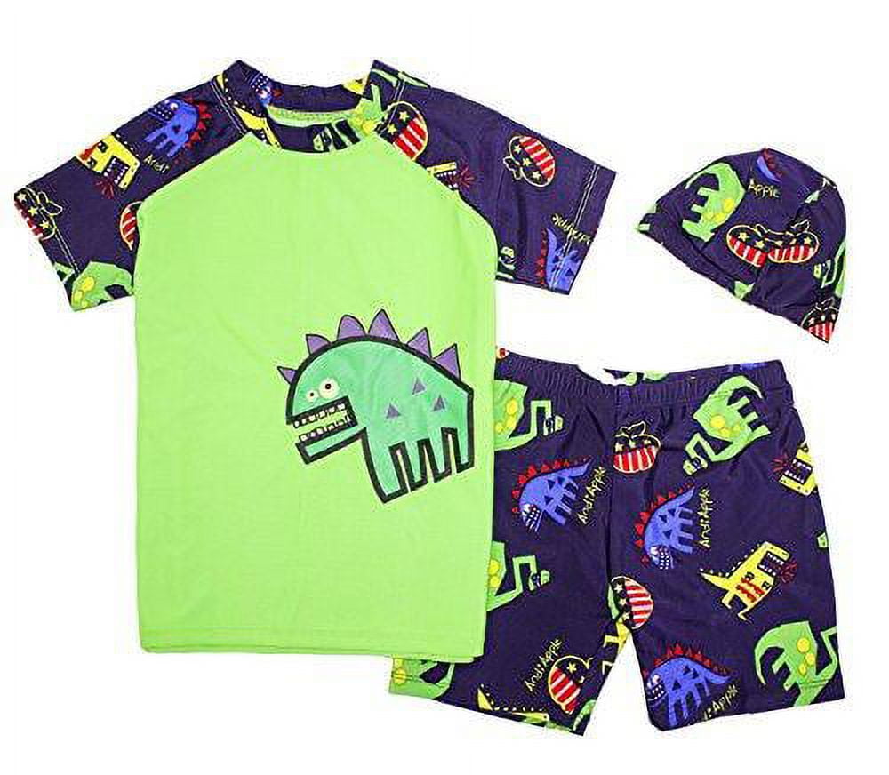 StylesiLove Kids Boy Cartoon Dinosaur Shark Rash Guard Top & Swim ...