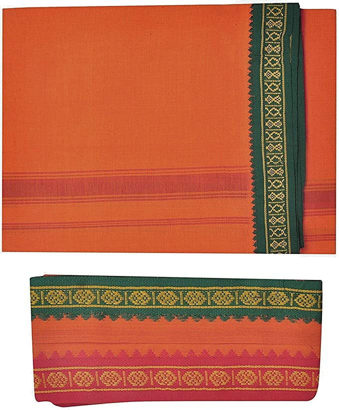 Stylesindia Men's Cotton Colored Dhoti with Angavastram (Towel) (Orange ...