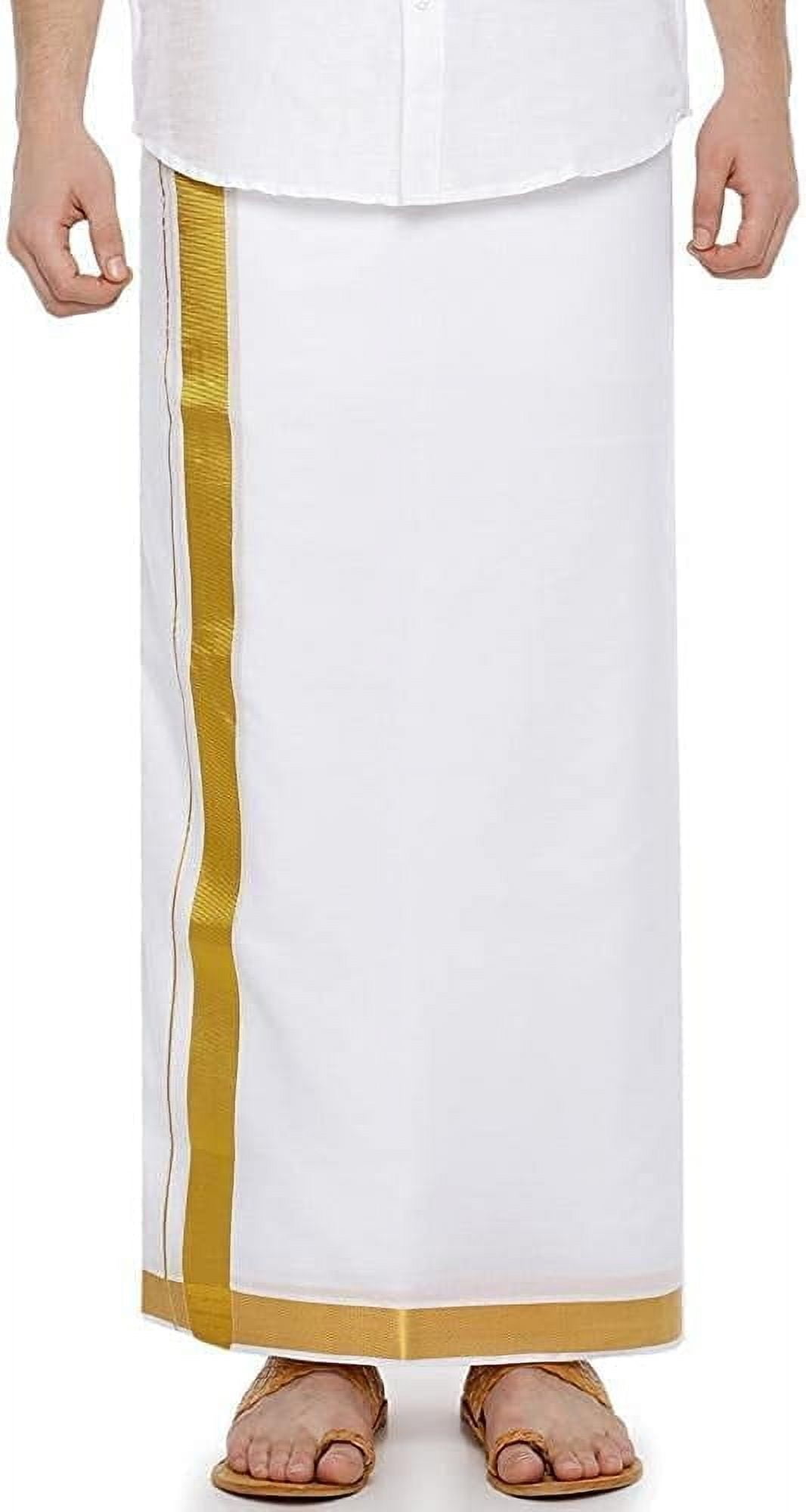 Stylesindia Pure Cotton Double Layer Dhoti Vesti Mundu Golden Zari ...