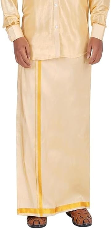 Stylesindia Pure Cotton Double Layer Dhoti Vesti Mundu Golden Zari ...
