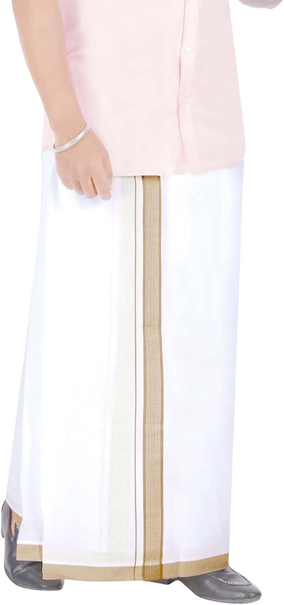 Stylesindia Pure Cotton Double Layer Dhoti Vesti Mundu Golden Zari ...