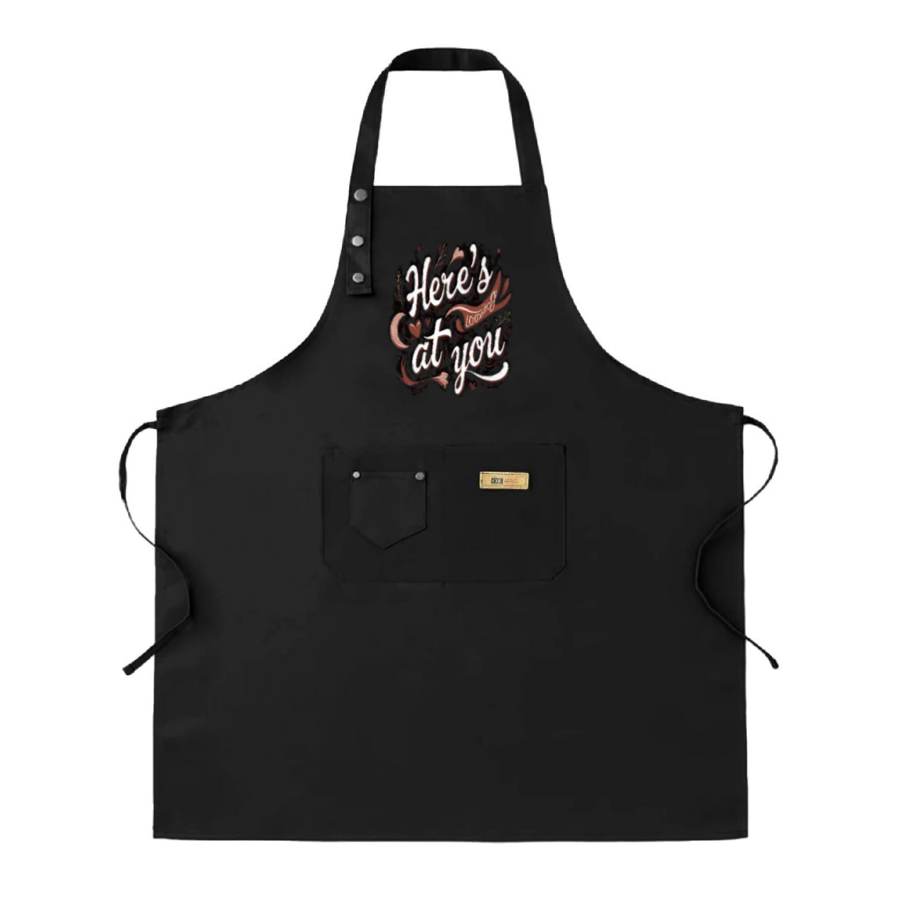 Stylish 2 Pack Adjustable Bib Apron with Front Pocket Decorative " Here ...