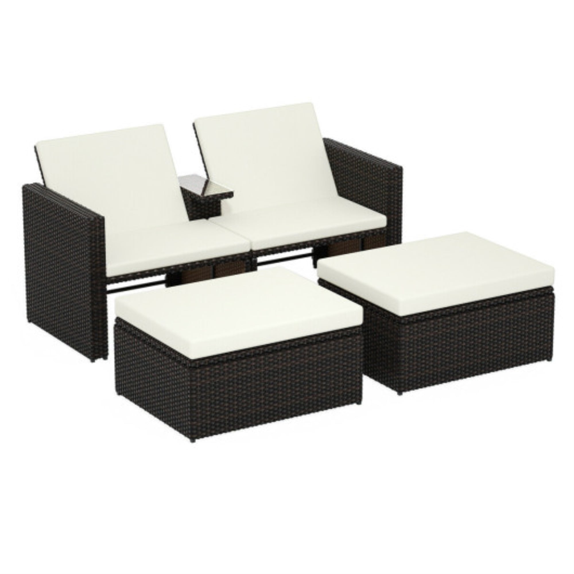 Stylish 2-Seater Rattan Lounge Chair Set with Coffee Table - Weather ...