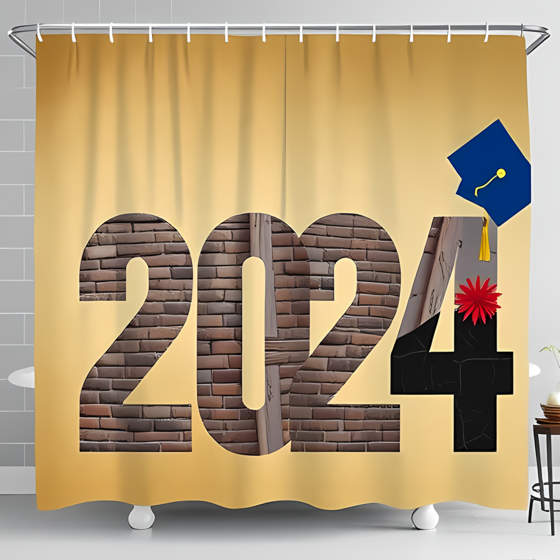 Stylish 2024 Shower Curtain with Textured Brick Design & Blue ...
