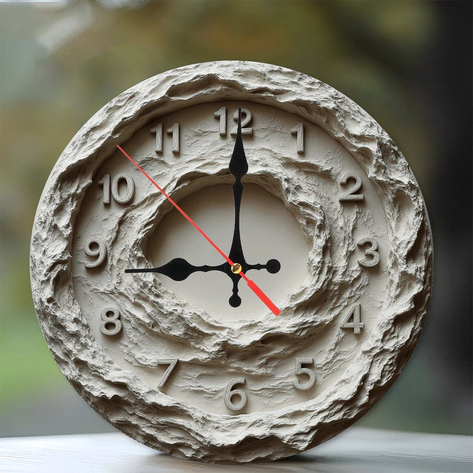 Stylish 2D Wall Clock with Unique Textured Design 10-Inch Silent Wooden ...