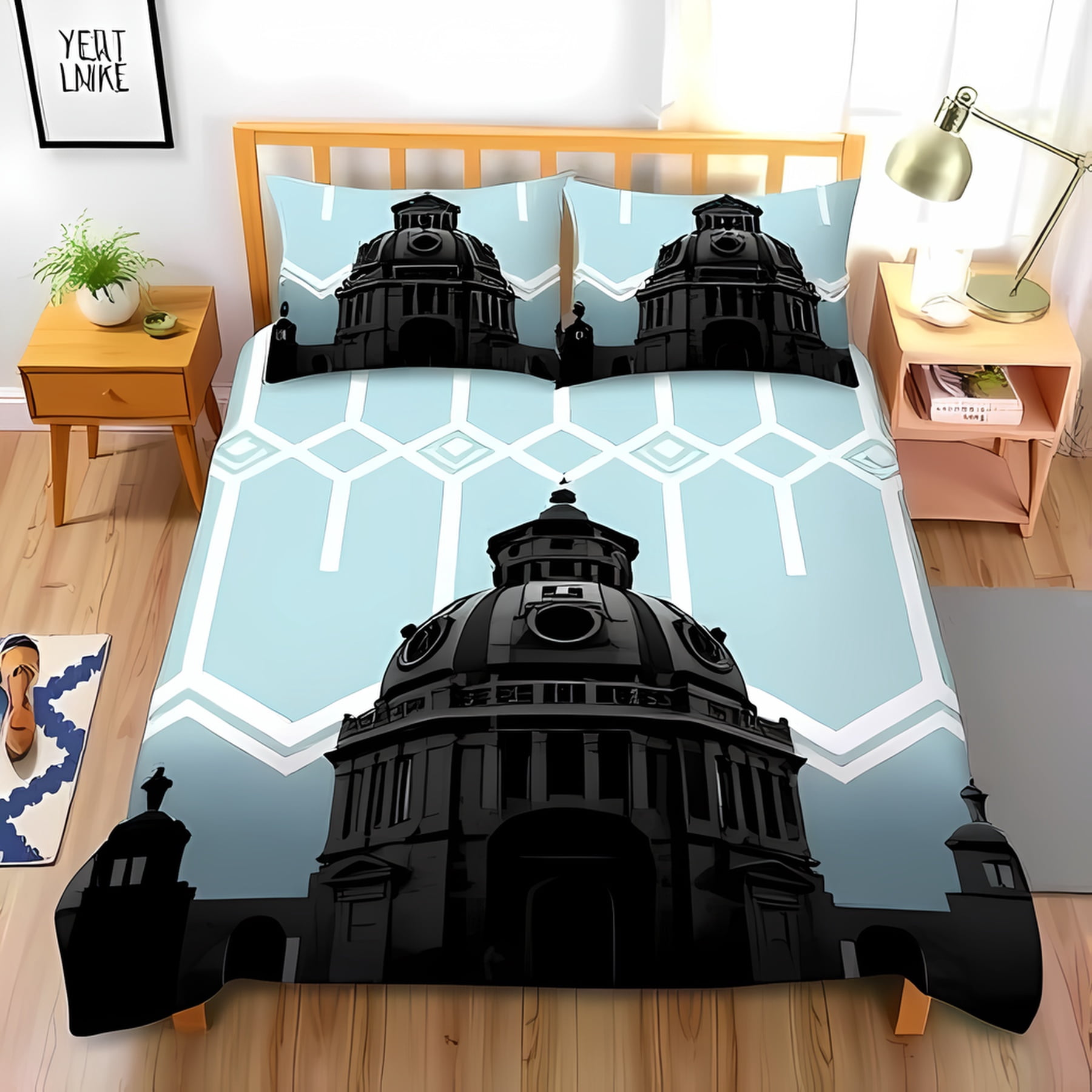 Stylish 3-Piece Duvet Cover & Pillowcase Set - Geometric Pattern with ...