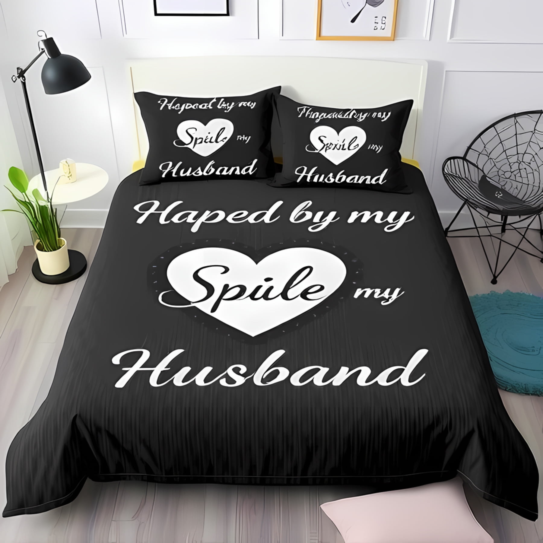 Stylish 3-Piece Duvet Cover Set for Couples - Black with Heart Imagery ...