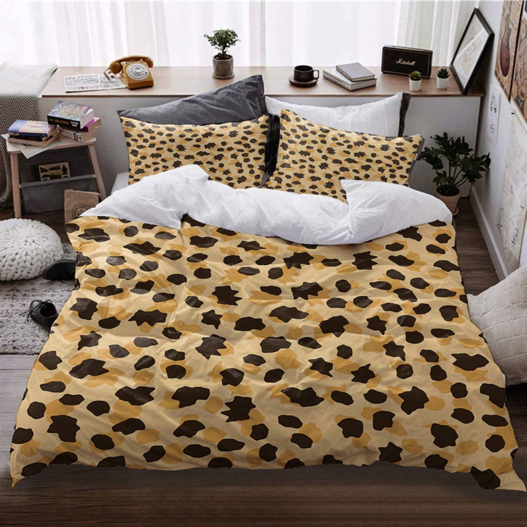 Stylish 3-Piece Duvet Cover Set with Abstract Print in Tan & Dark Brown ...