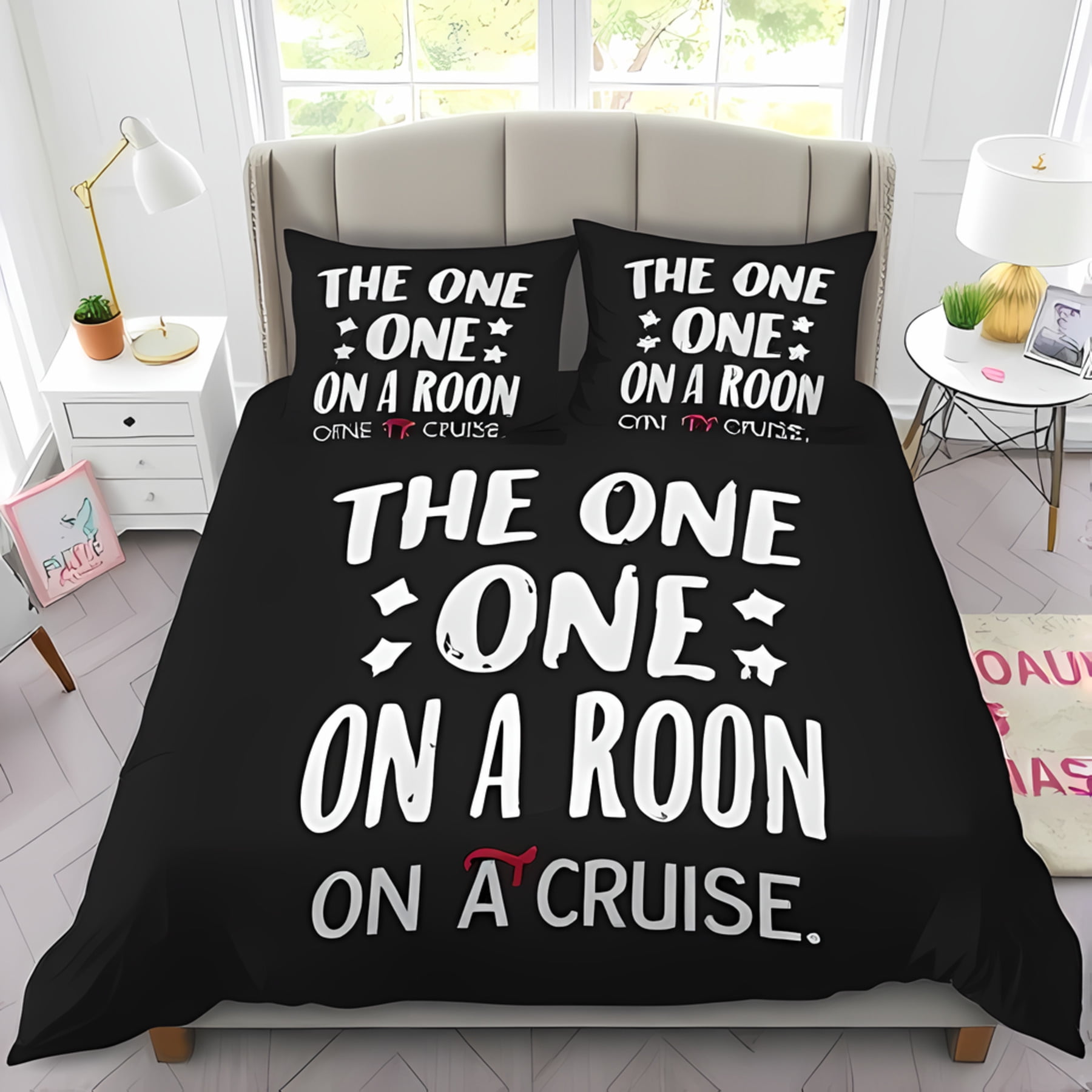 Stylish 3-Piece Duvet Cover Set with Bold Text Design - Modern Black ...