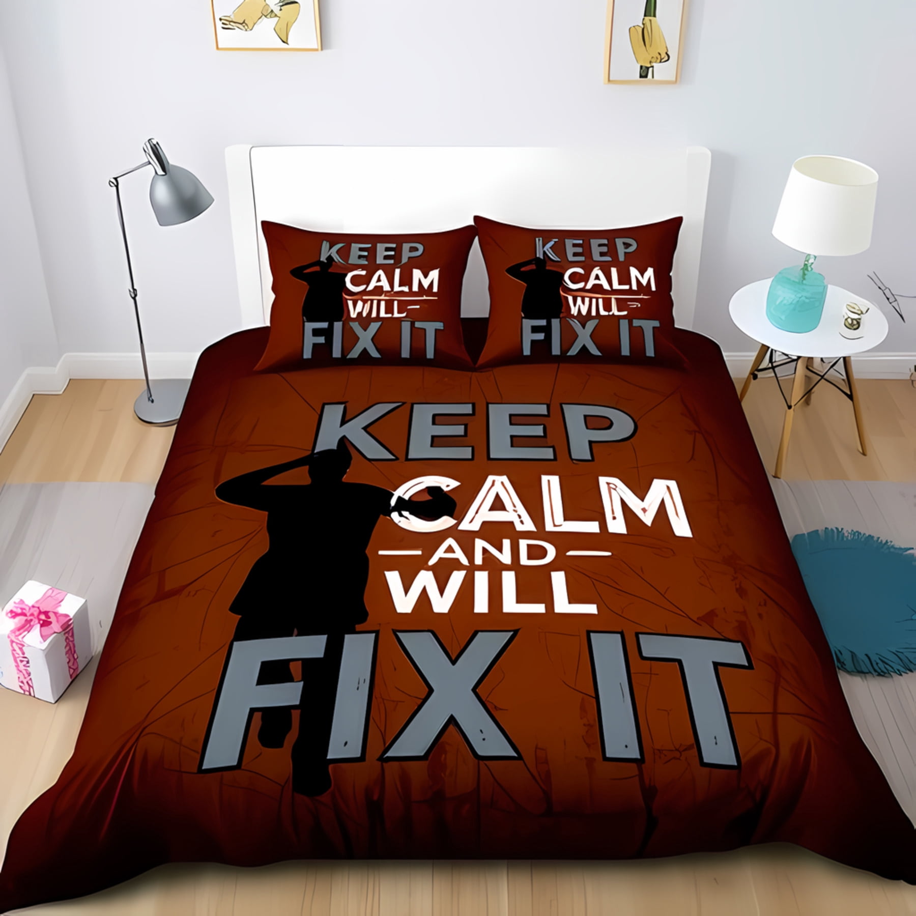 Stylish 3-Piece Duvet Cover Set with Motivational " Keep Calm and Will ...